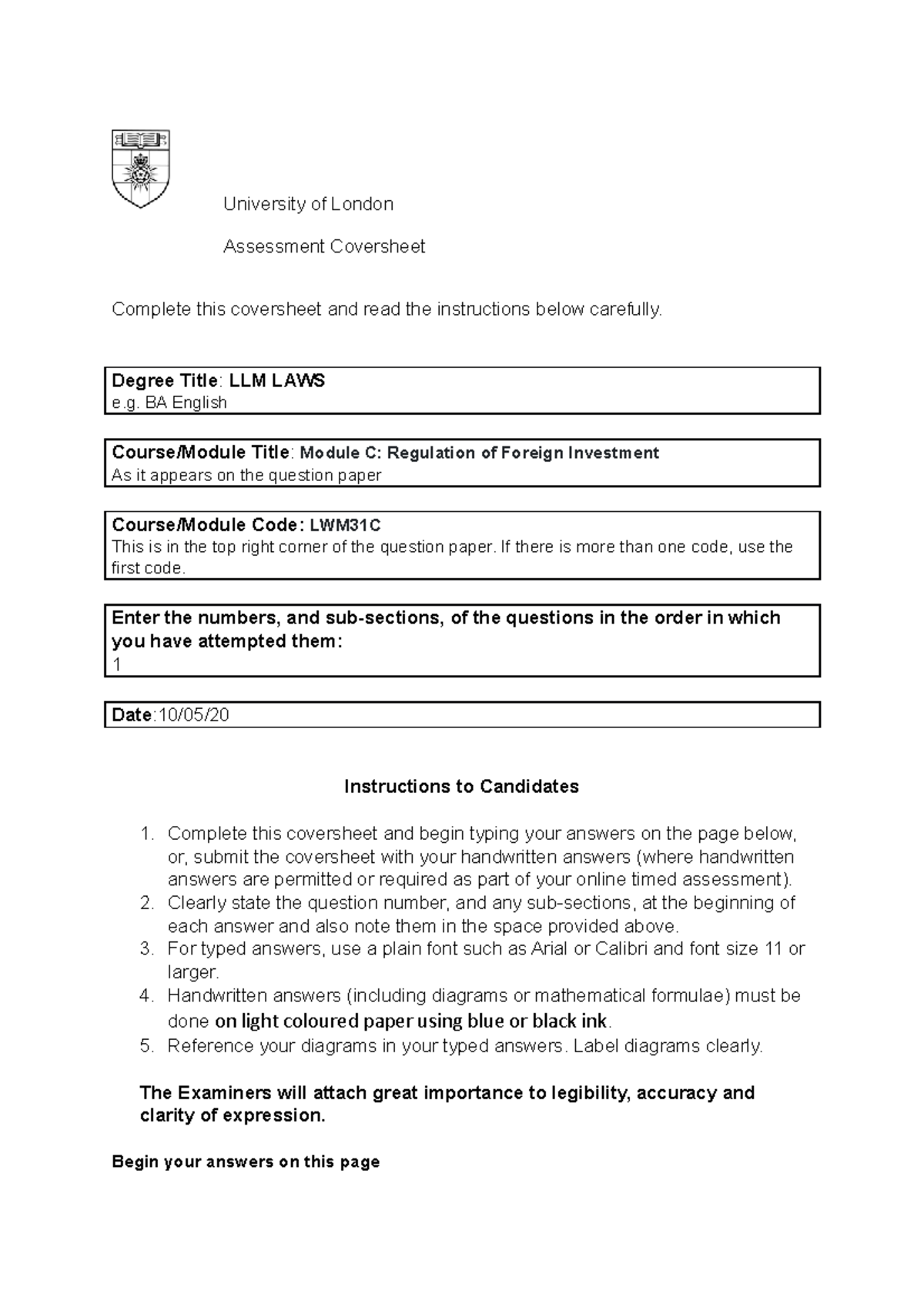 May 2021 - sample legal document - University of London Assessment ...