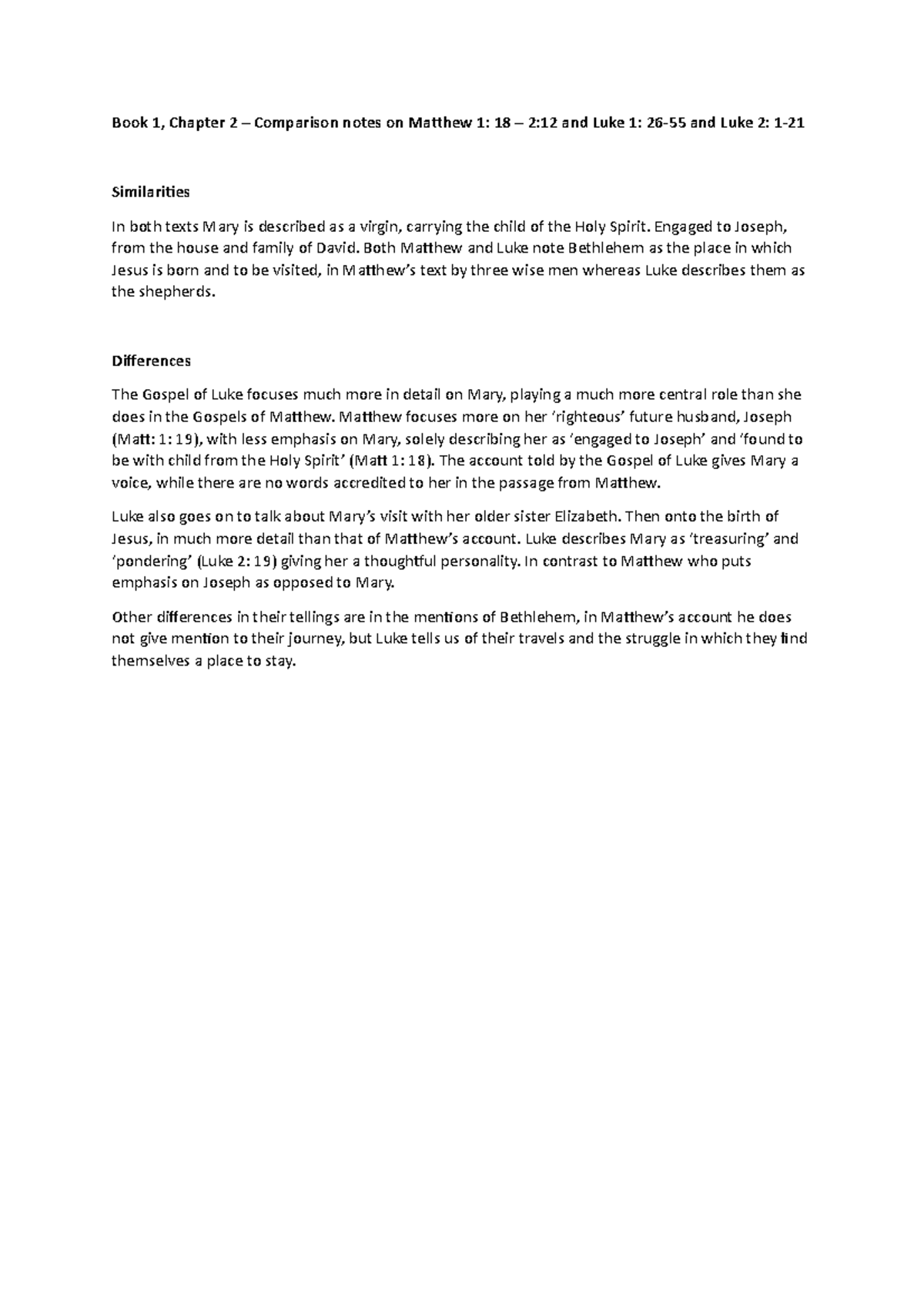 Comparision on Matthew and Luke notes - Book 1, Chapter 2 – Comparison ...