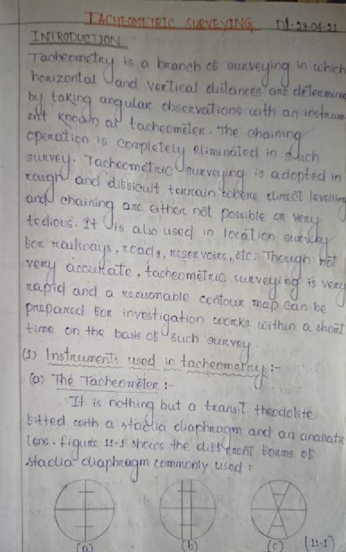 Tacheometry, Curves and Photogrammetry - LACHEOMETRIC CURVEYING 23 ...