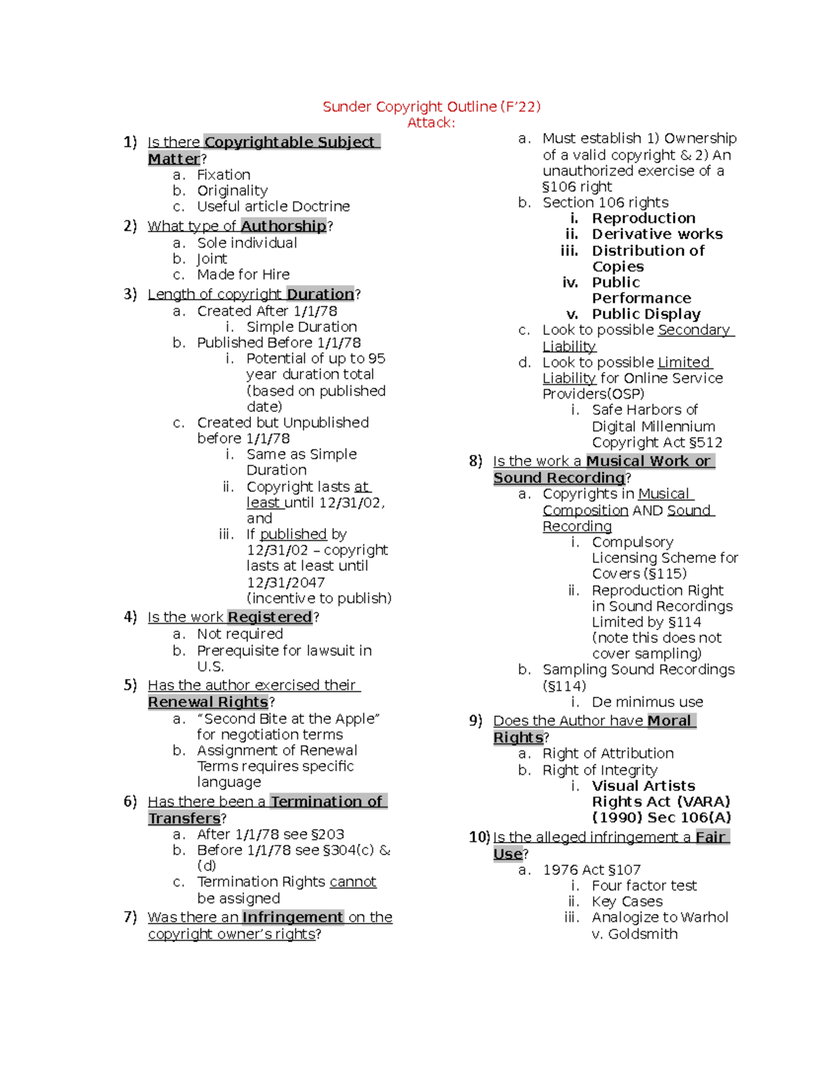 CA#3 - outline - Sunder Copyright Outline (F’22) Attack: 1) Is there ...