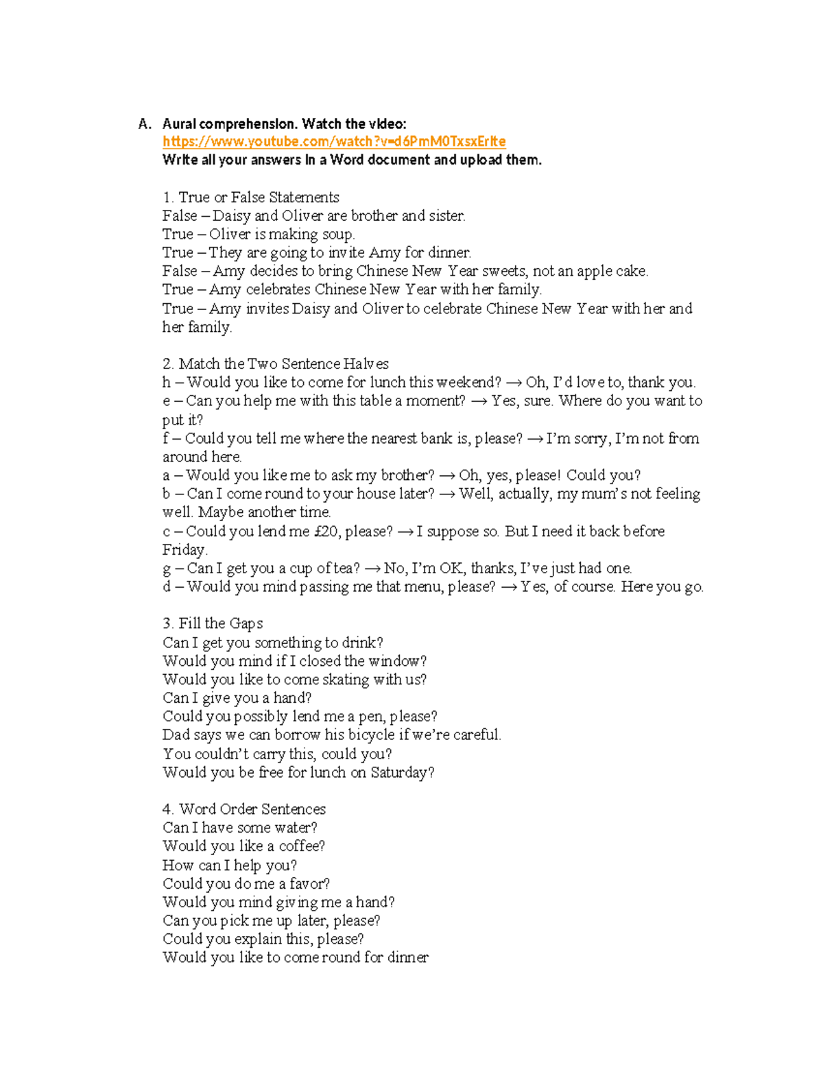 Social interactions - Activity A - A. Aural comprehension. Watch the ...