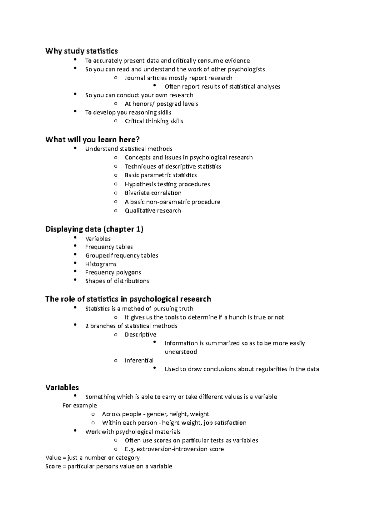 Lecture 1 - Why study statistics To accurately present data and ...