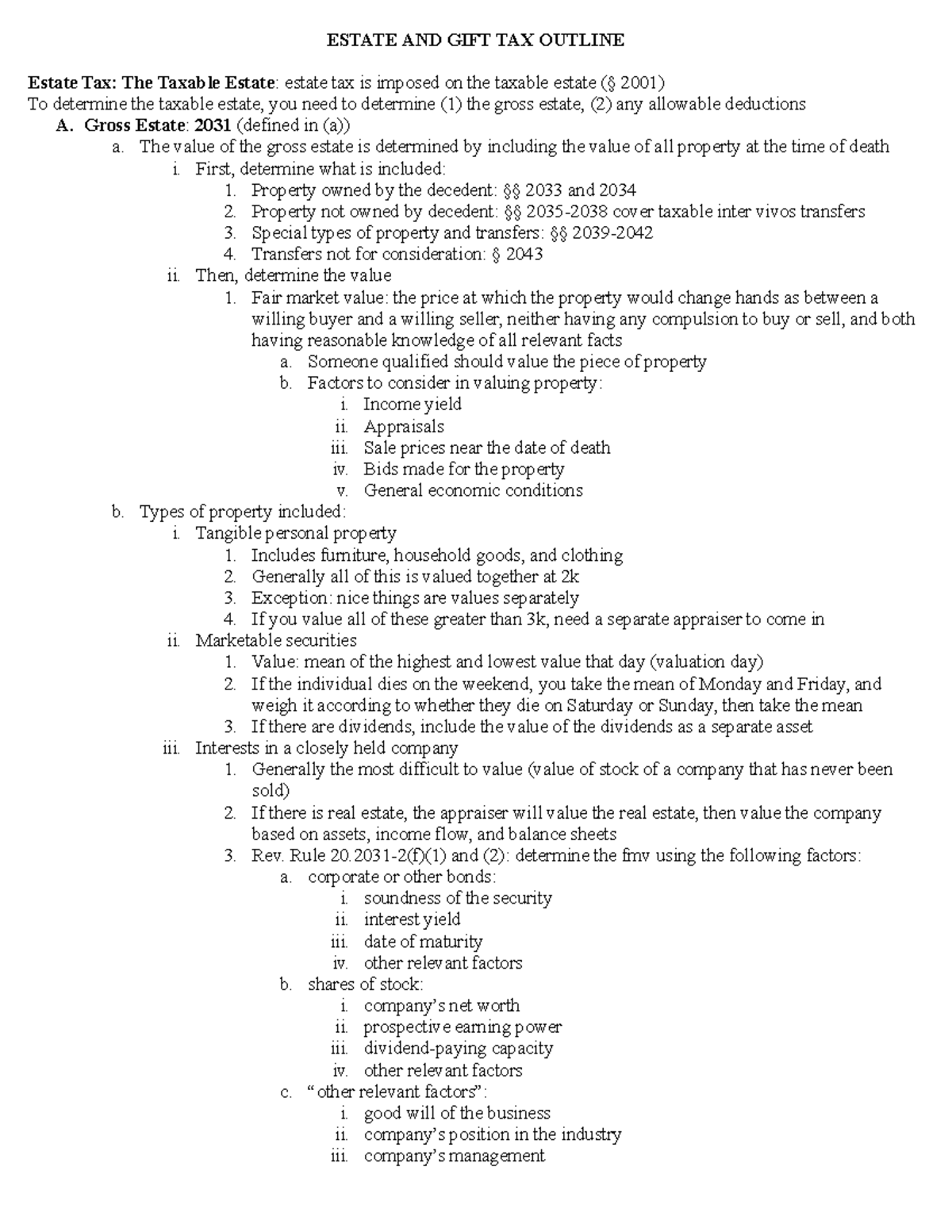 47209424 Estate AND GIFT TAX Outline 1 - ESTATE AND GIFT TAX OUTLINE ...