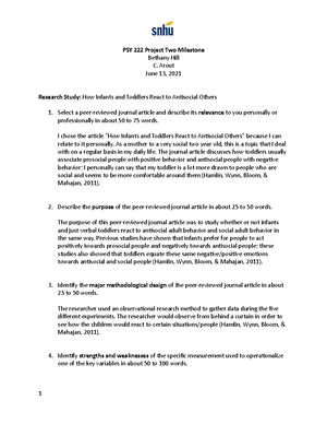 PSY222 - Module Four Activity - PSY 222 Module Four Activity Bethany Hill C. Arout May 30, 2021 ...