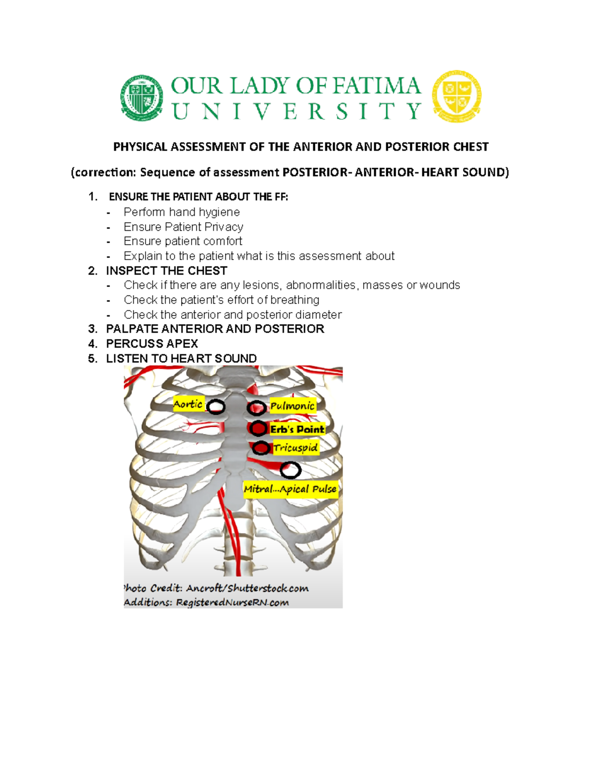 Physical Assessment OF THE Anterior AND Posterior Chest - PHYSICAL ...
