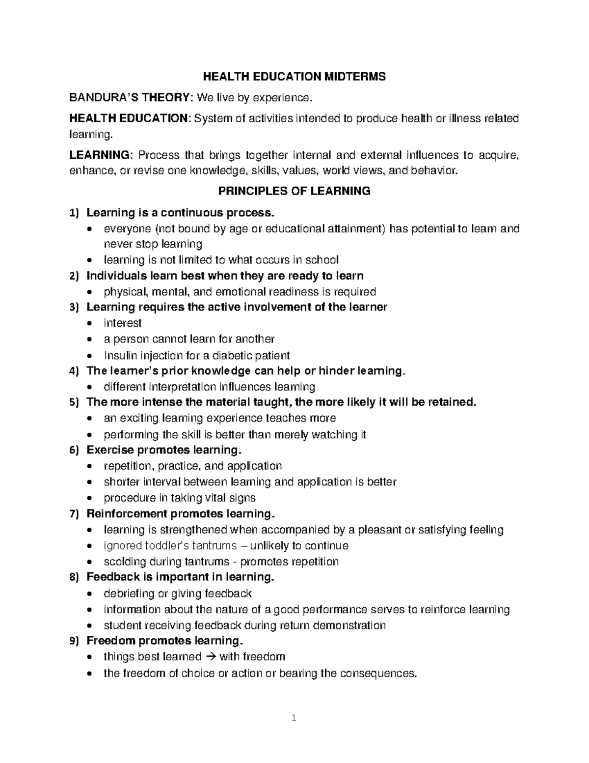 Health Education Lecture Notes - Midterms - Bachelor of Science in ...