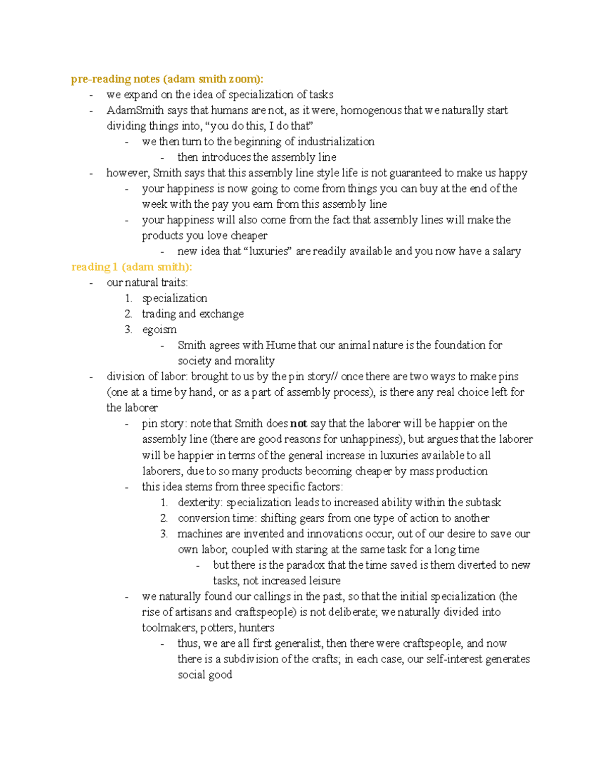 Notes journal 2 13 23 - pre-reading notes (adam smith zoom): - we ...