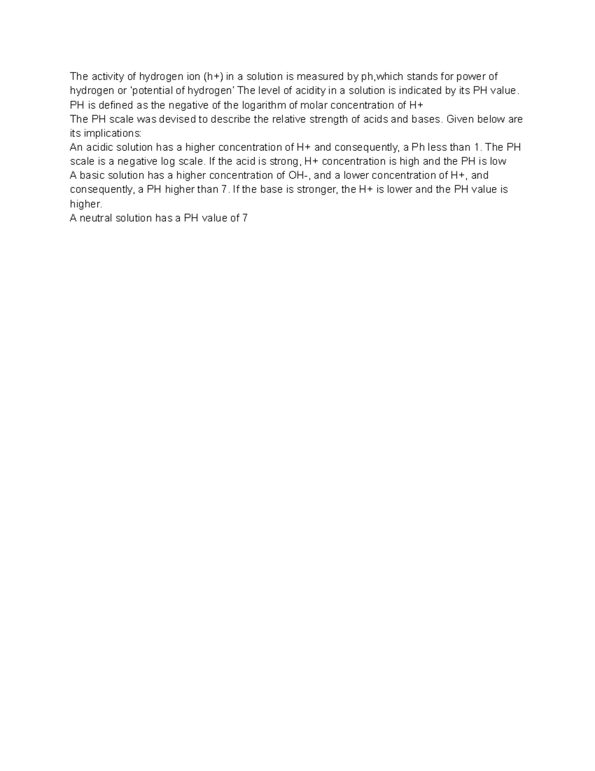 The PH scale - Mr. Phillips class - The activity of hydrogen ion (h+ ...