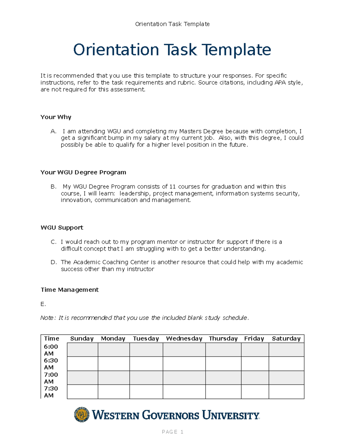 Orientation Task - For specific instructions, refer to the task ...