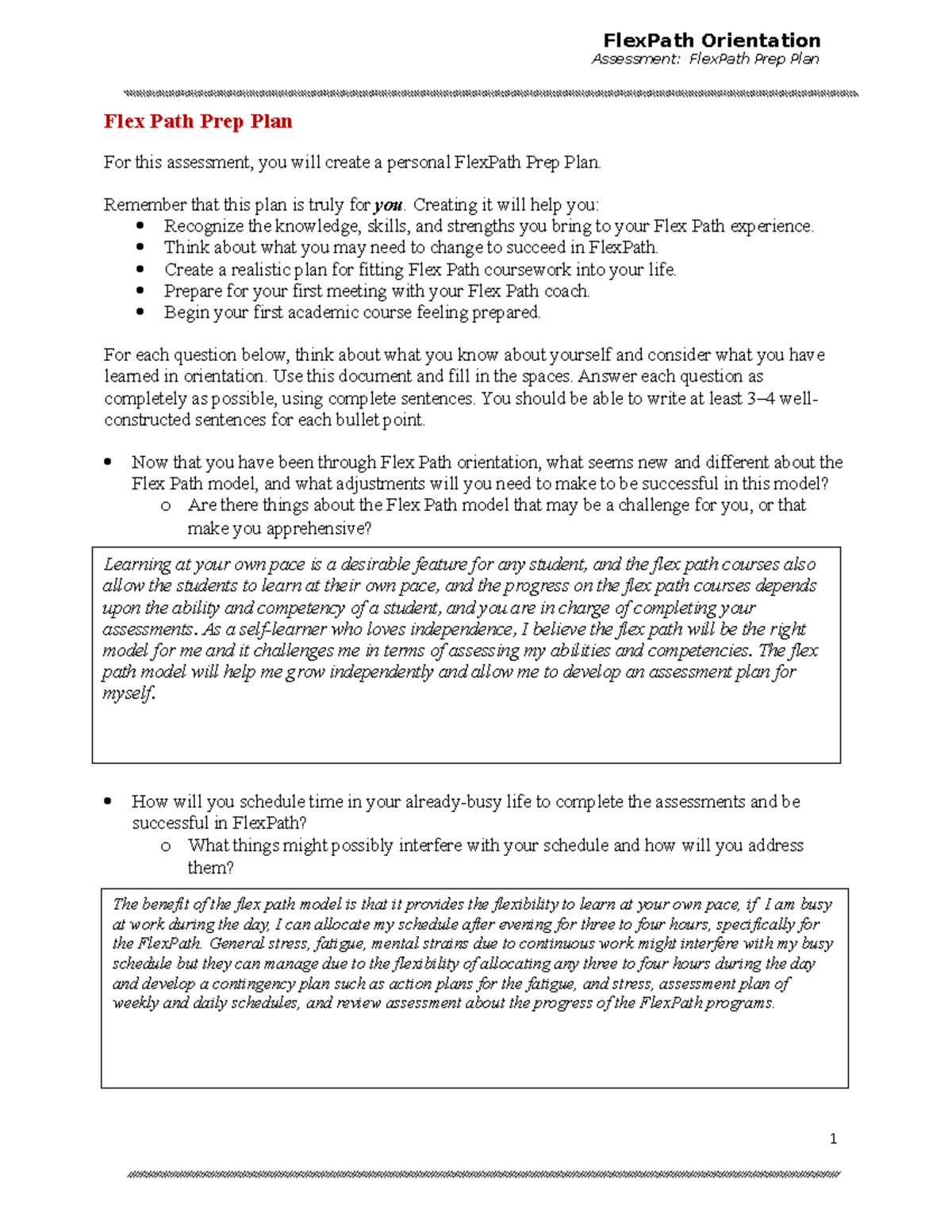 Assignment on Flex Path Preparation Plan - Flex Path Prep Plan For this ...