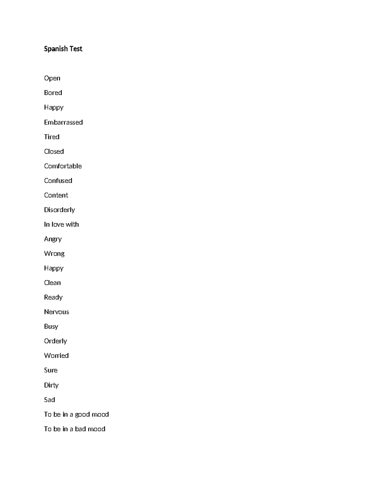 Spanish Test present progressive - Spanish Test Open Bored Happy ...