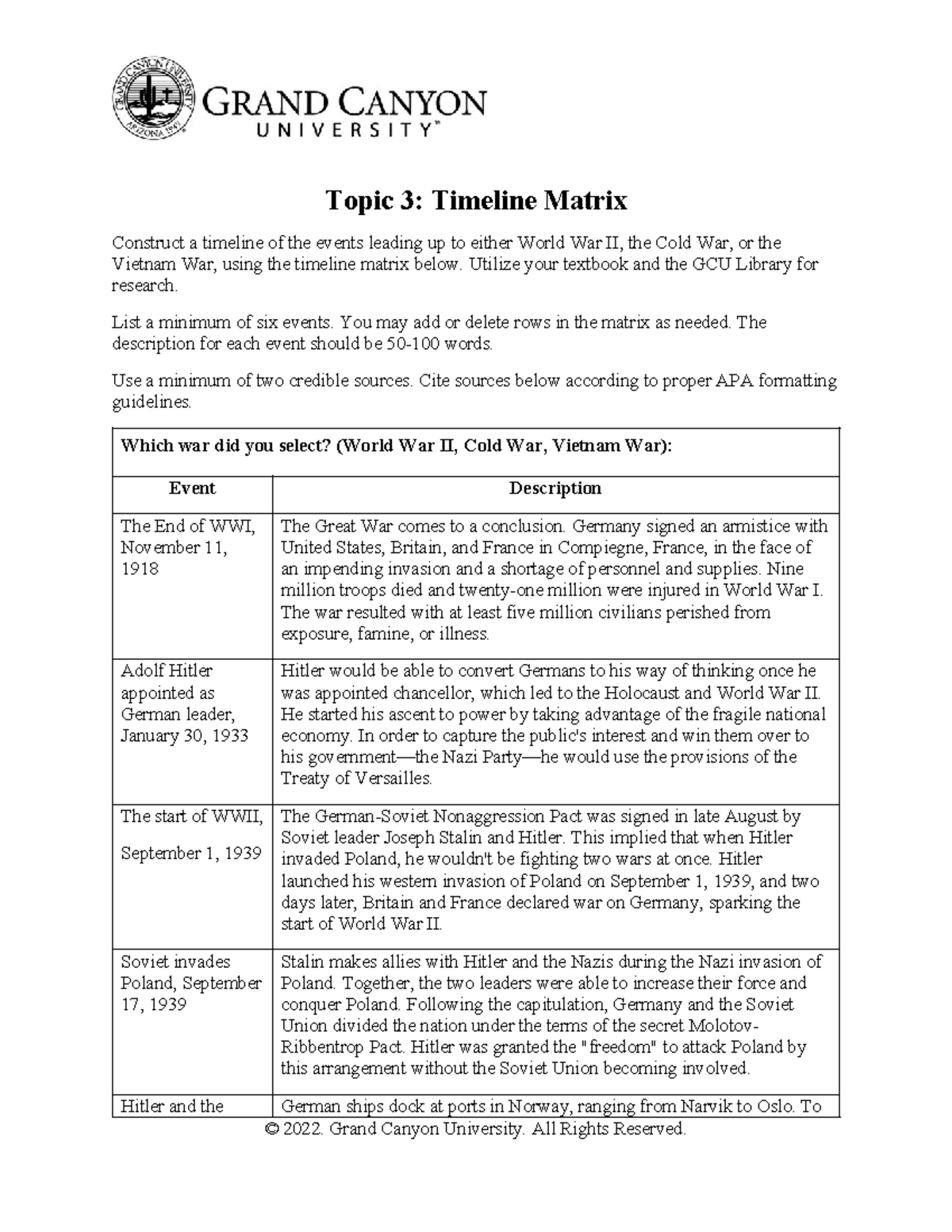 GOV-210 Topic 3 Timeline 1 4 22 - Topic 3: Timeline Matrix Construct a ...
