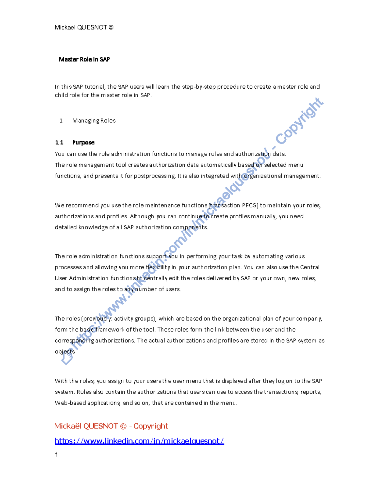 Master Role creation in SAP - Mickaël QUESNOT © - Copyright linkedin/in ...