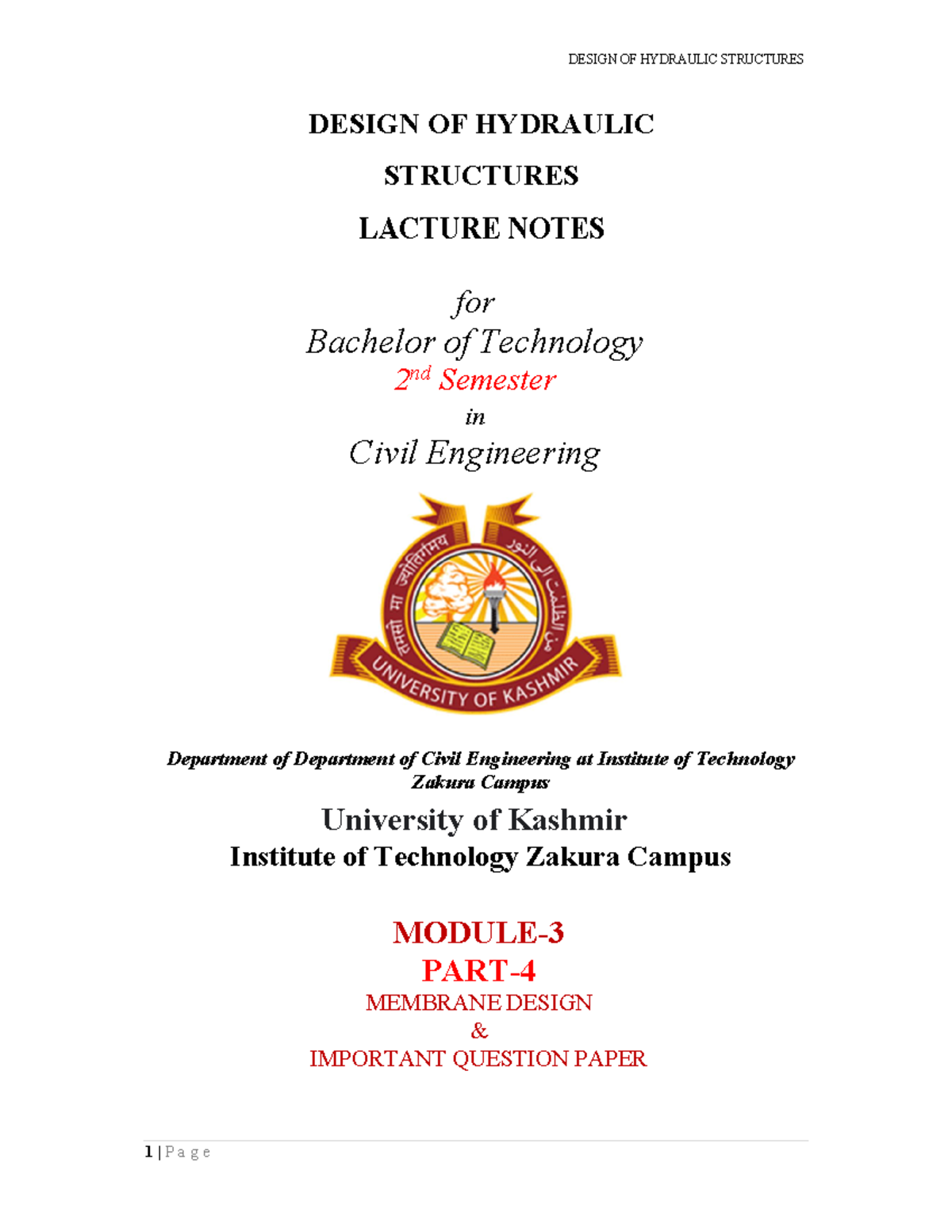 Design OF Hydraulic Structures 2nd Sem Module 3 Part 4 Membrane Design ...