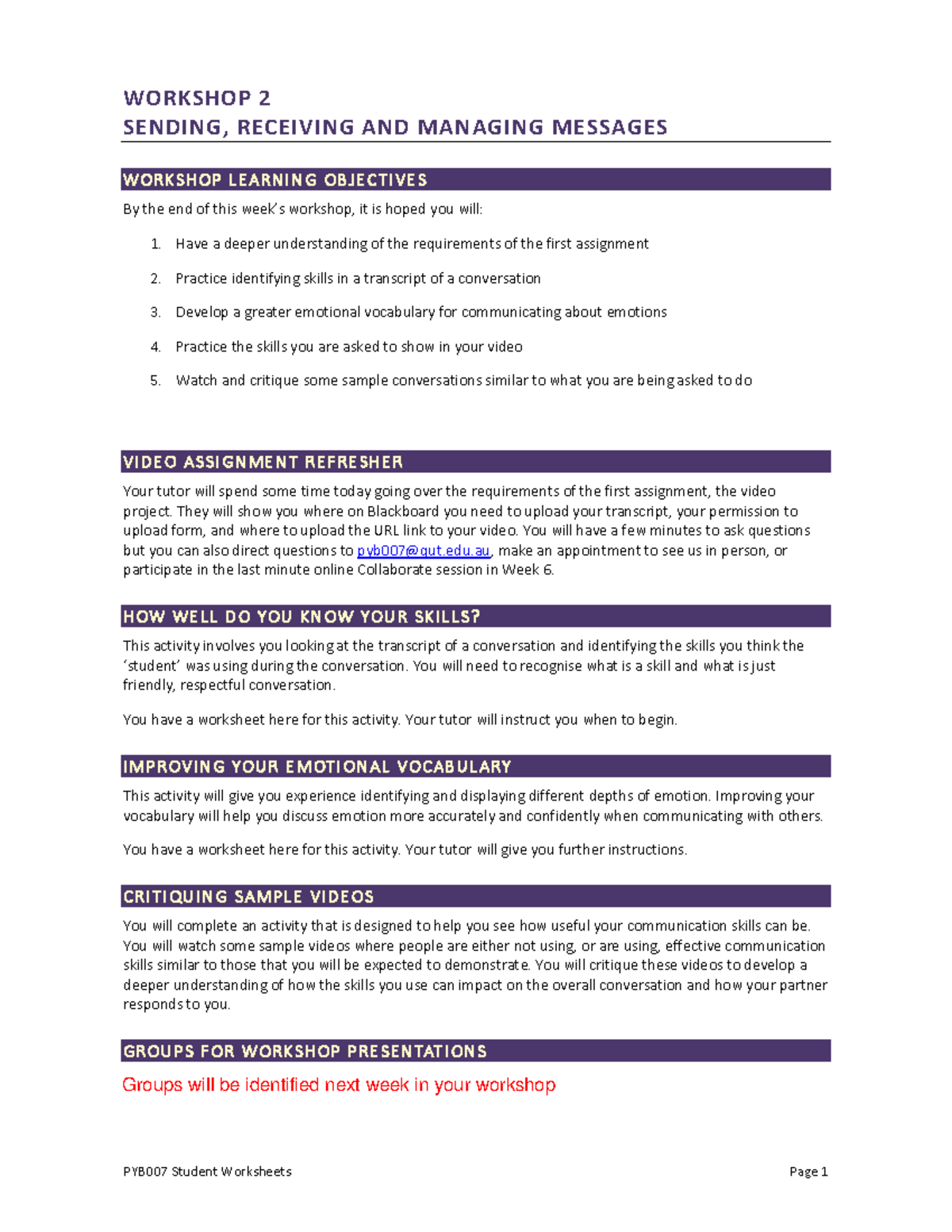 PYB007 Week 3 Student workshop material - WORKSHOP 2 SENDING, RECEIVING ...