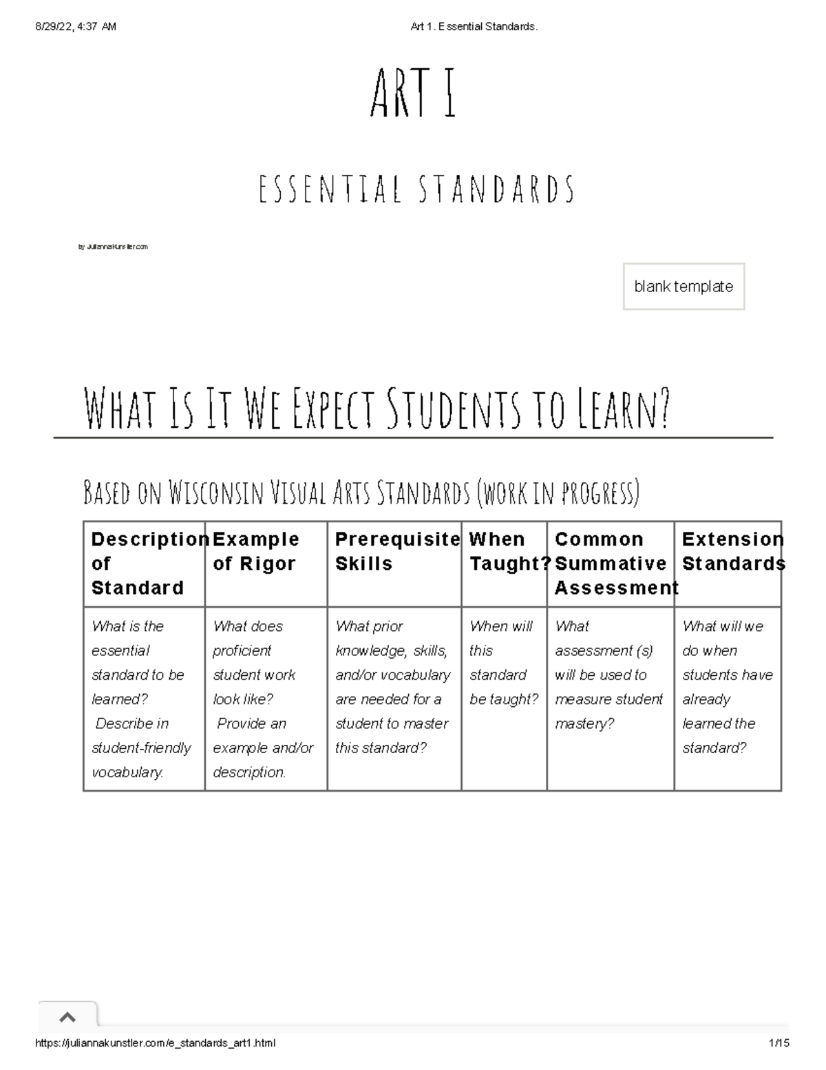 Art 1. Essential Standards - blank template ART I e s s e n t i a l s t ...