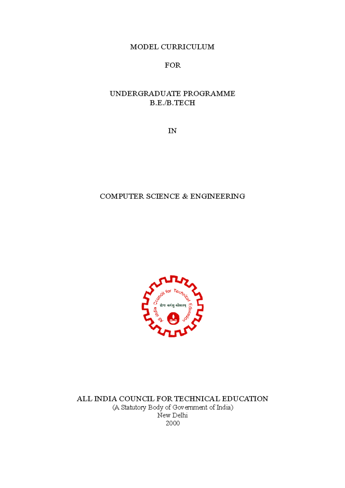 Computer sc - hgjh - MODEL CURRICULUM FOR UNDERGRADUATE PROGRAMME B.E./B IN COMPUTER SCIENCE ...