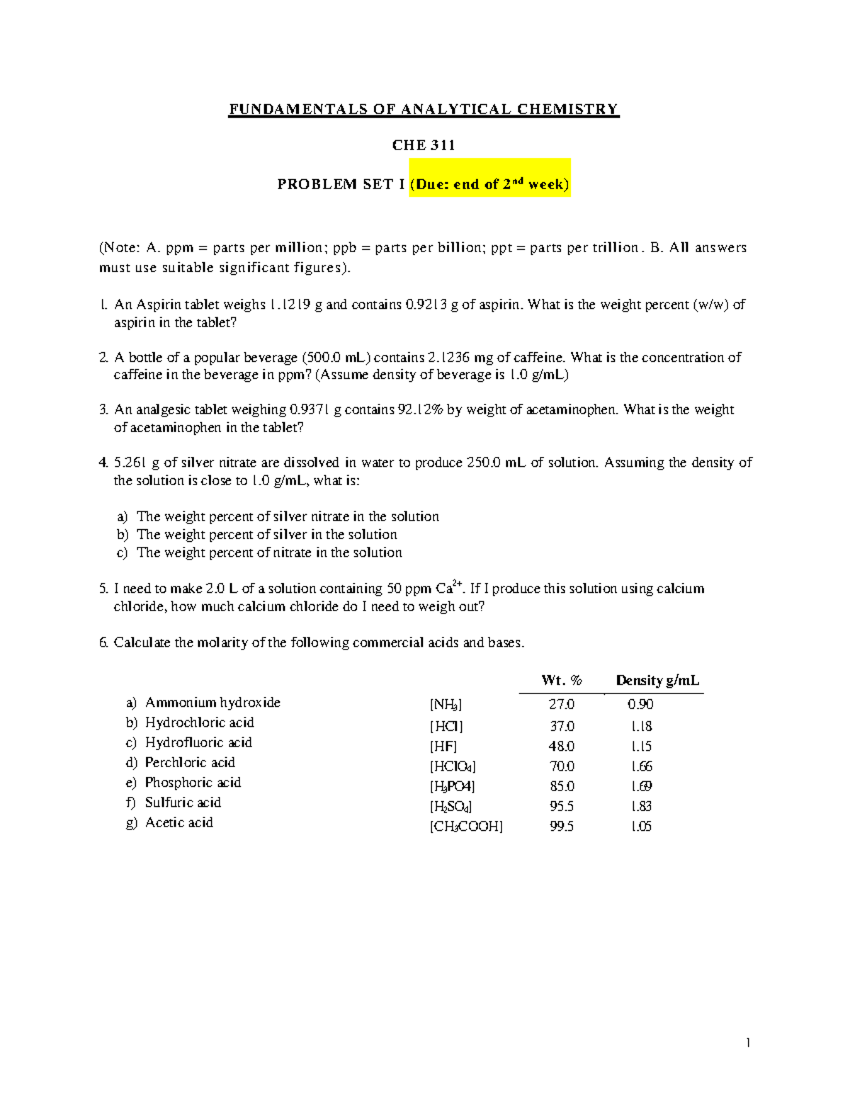 Problem set - Skoog - CHEMISTRY - FUNDAMENTALS OF ANALYTICAL CHEMISTRY ...