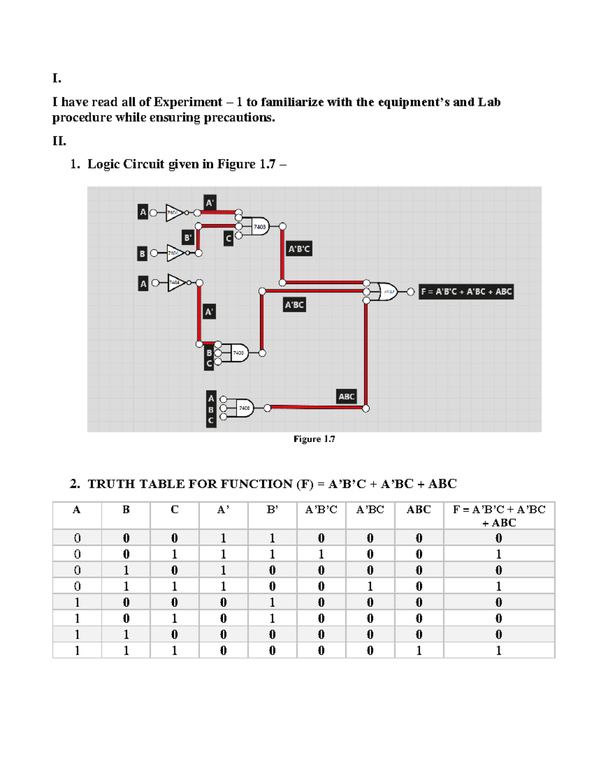 PRELAB-1 - COEN 212 LAB REPORTS - I. I have read all of Experiment – 1 ...