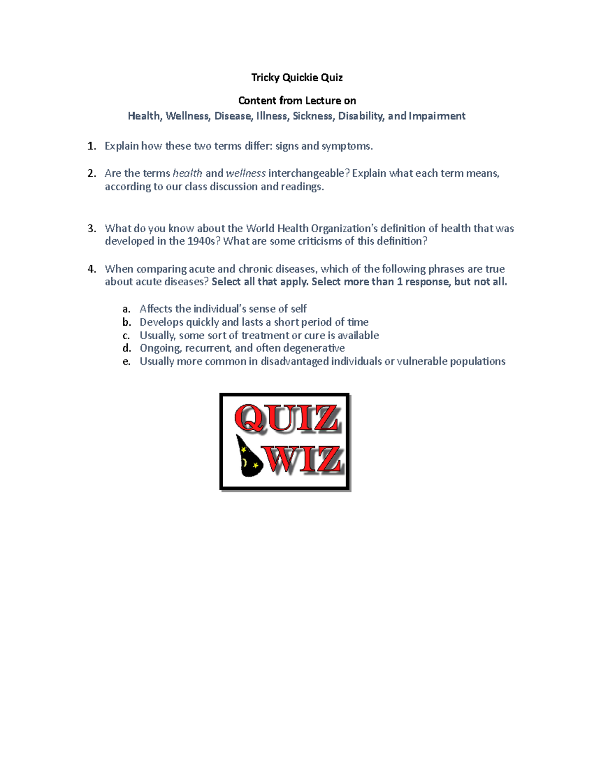 1 Tricky Quickie Quiz - Practice Questions and lecture slides to help ...