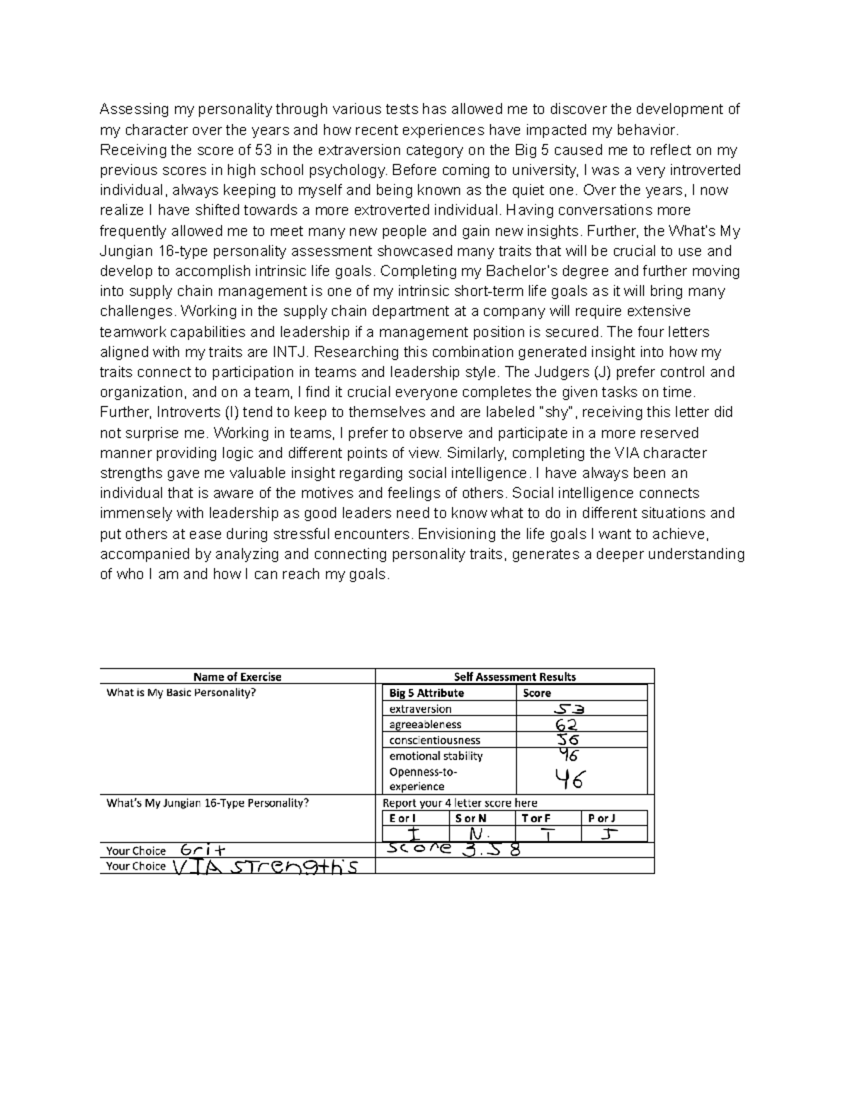 Assignment #2 - Assessing my personality through various tests has ...