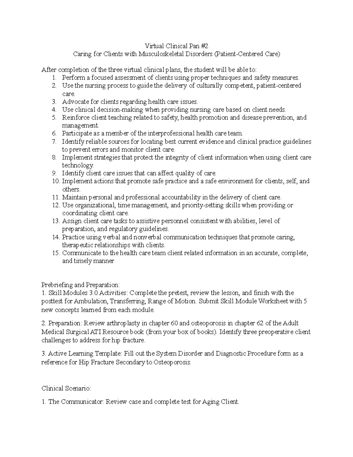 Virtual Clinical Pan 2.Fall 2020 - Virtual Clinical Pan # Caring for ...