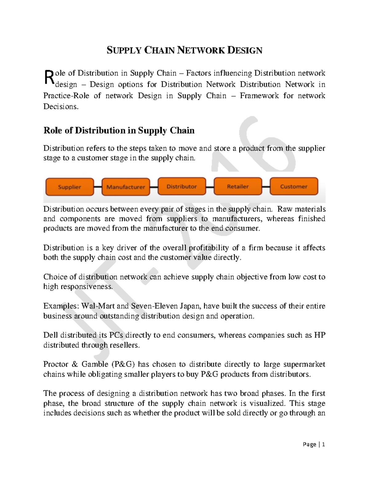 SCM-UNIT-2 - SUPPLY CHAIN NETWORK DESIGN ole of Distribution in Supply ...