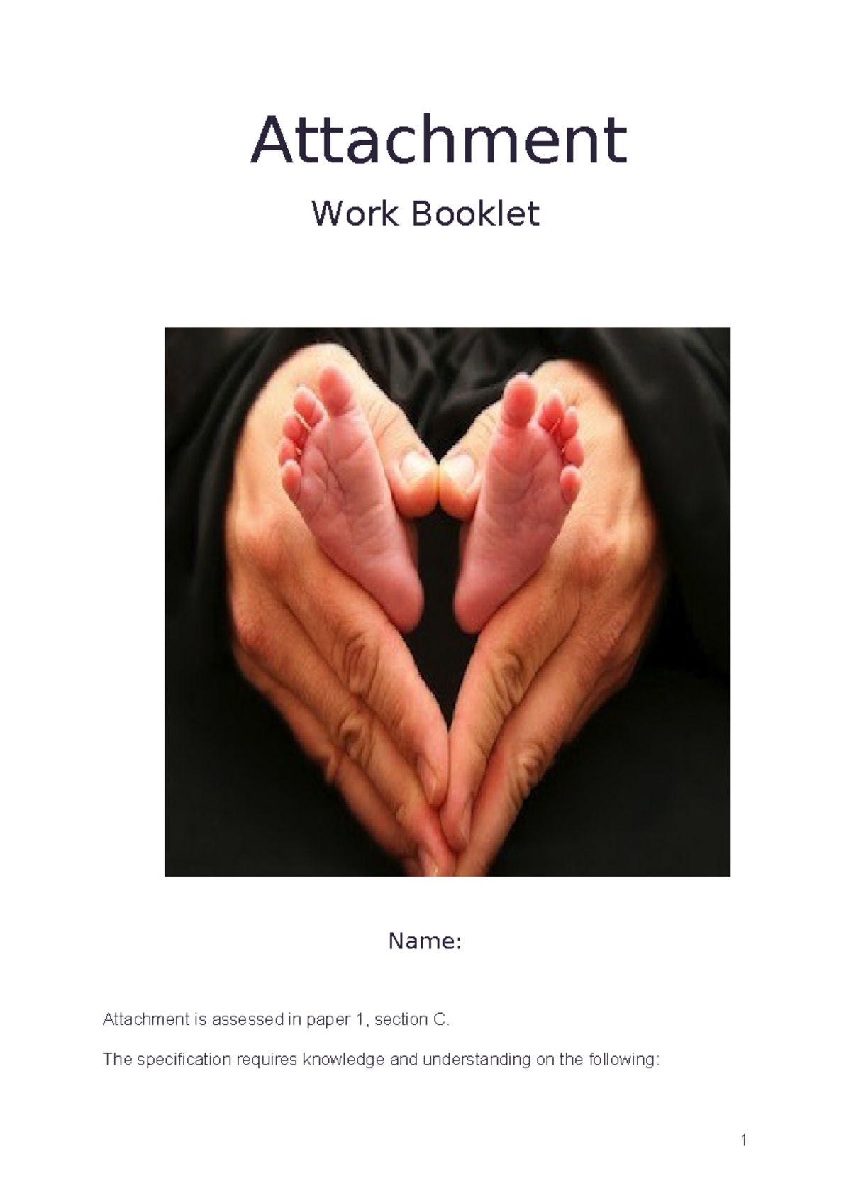 Attachment student booklet completed - Attachment Work Booklet Name ...