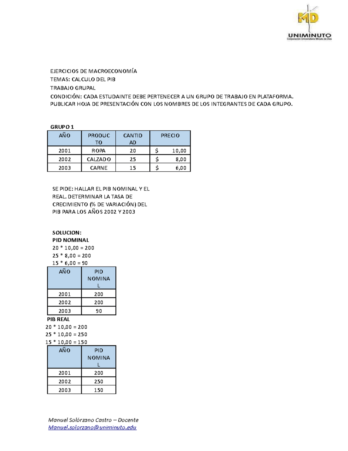 Ejercicios DE Macroeconomía unidad 2 - EJERCICIOS DE MACROECONOMÍA TEMAS: CALCULO DEL PIB ...