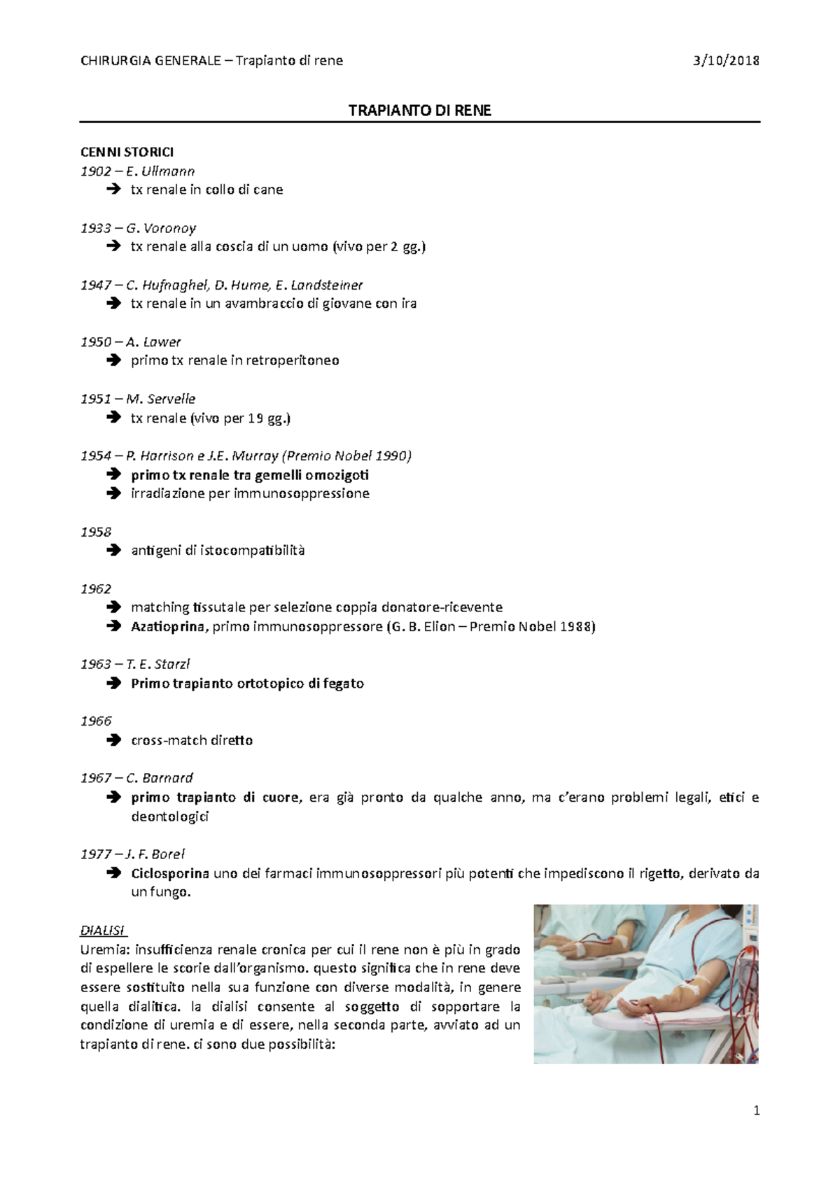 1. Trapianto DI RENE - Appunti 2 - CHIRURGIA GENERALE – Trapianto di ...