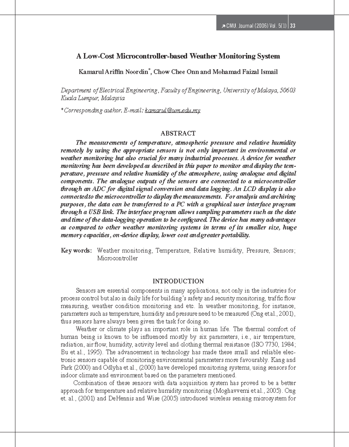 Microcontroller-based weather - CMU.฀Journal฀(2006)฀Vol.฀5(1) 33 A Low ...
