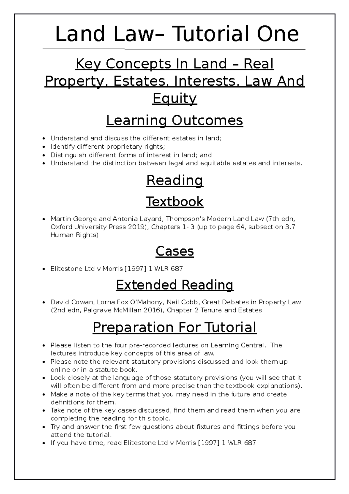 Land Law Tutorial 1 - Key Concepts In Land – Real Property, Estates ...
