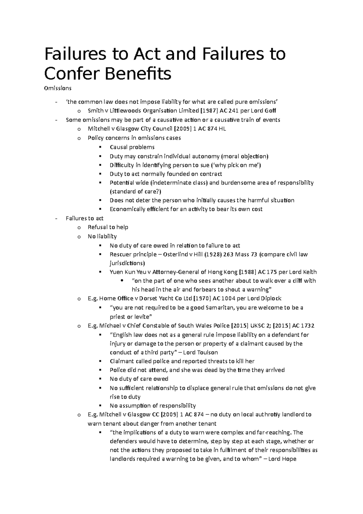 Omissions - Failures to Act and Failures to Confer Benefits Omissions ...