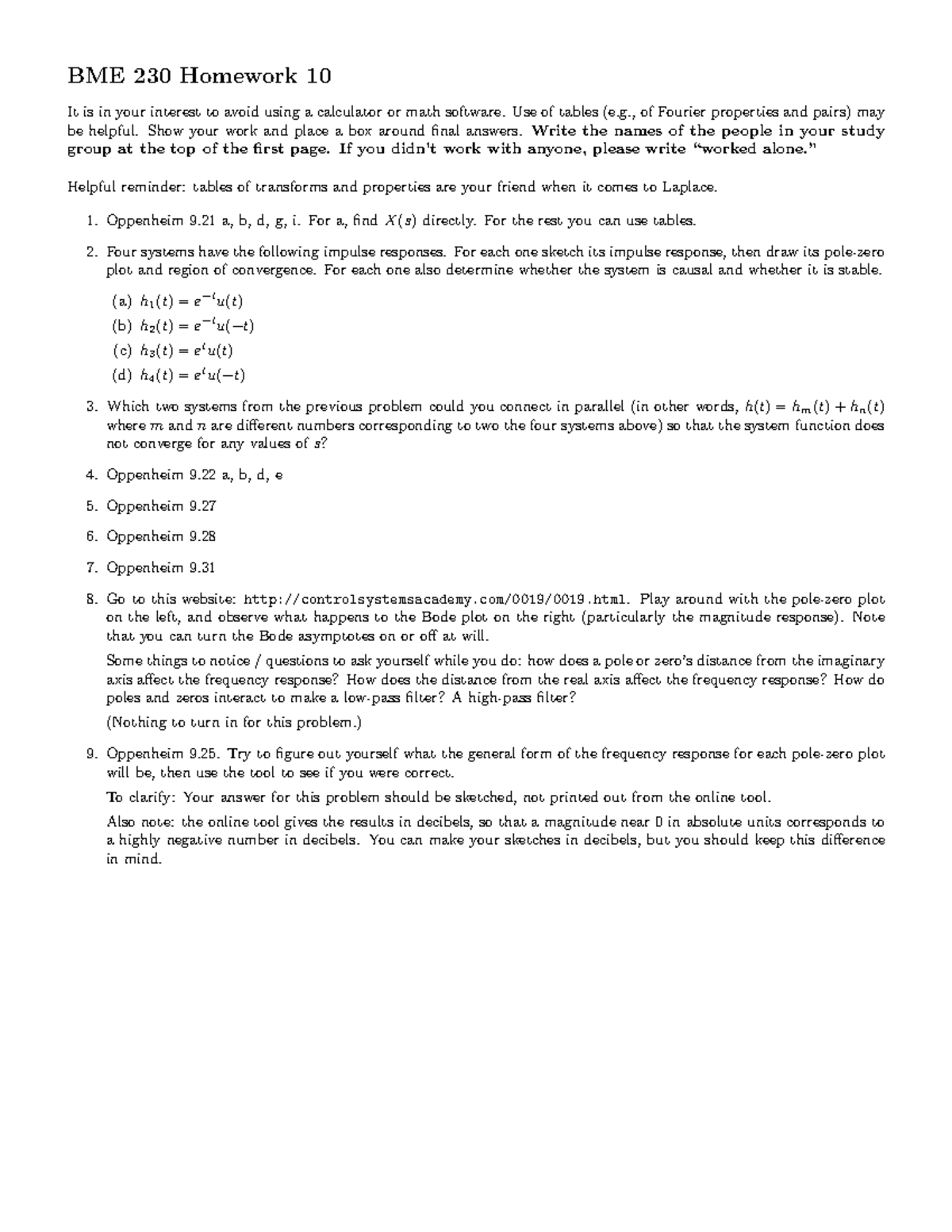 Hw10 - Homework 10 - Instructions - BME 230 Homework 10 It is in your interest to avoid using a ...