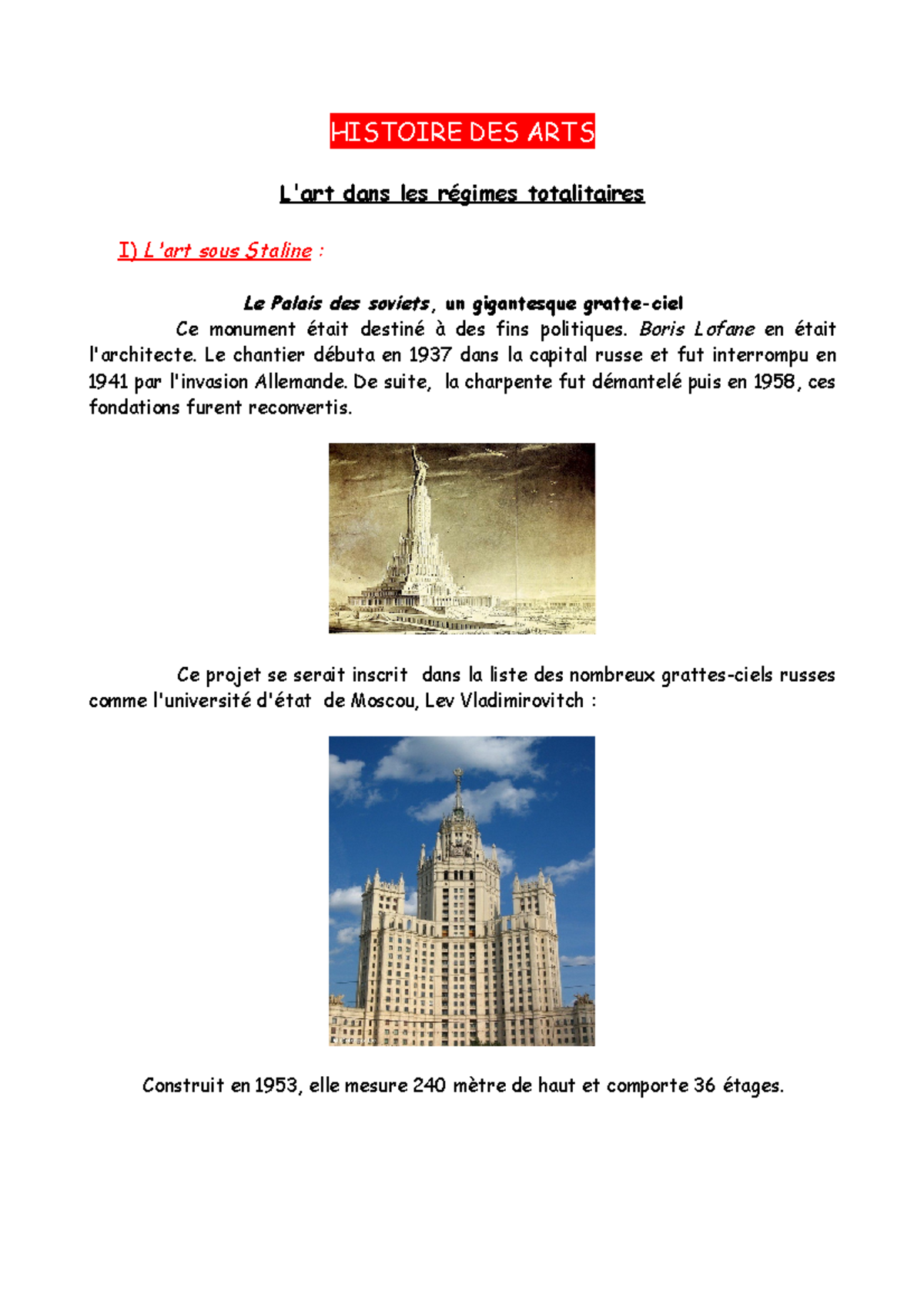 L art dans les regimes totalitaires - HISTOIRE DES ARTS L'art dans les ...