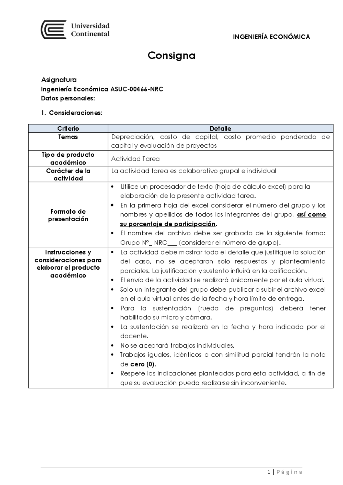 Consigan medición de competencias - INGENIERÍA ECONÓMICA Consigna Asignatura Ingeniería ...