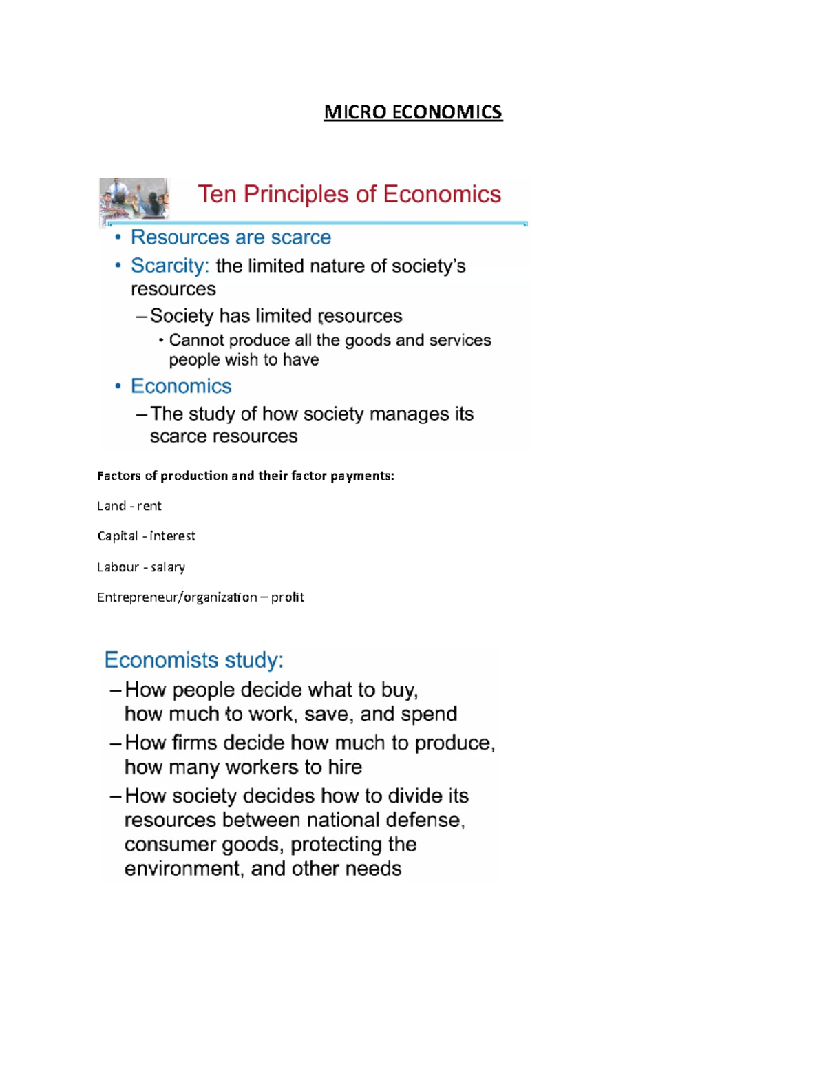 10 PRINCIPLES ppt slides - Microeconomics - MICRO ECONOMICS Factors of ...