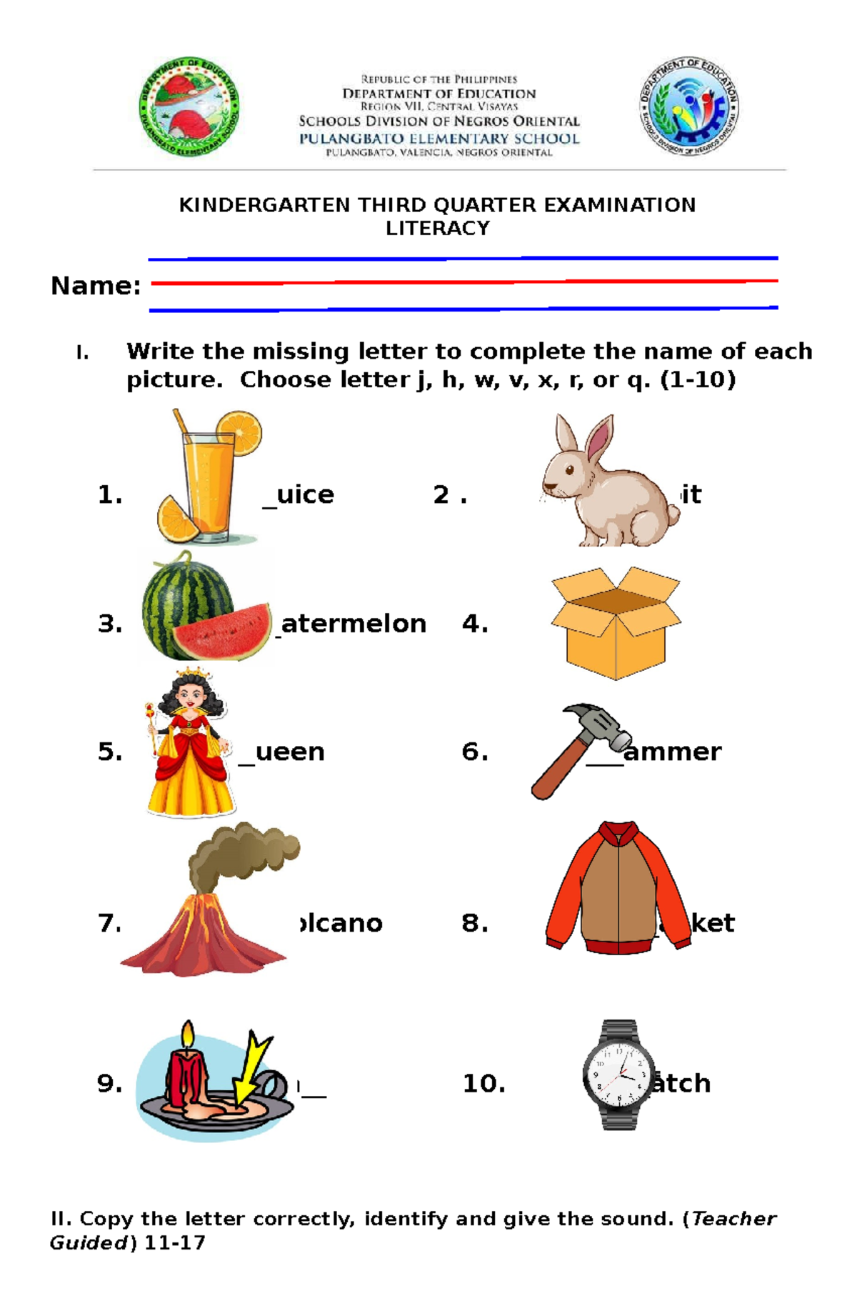 2023 2024 3rd quarter assessment - KINDERGARTEN THIRD QUARTER ...