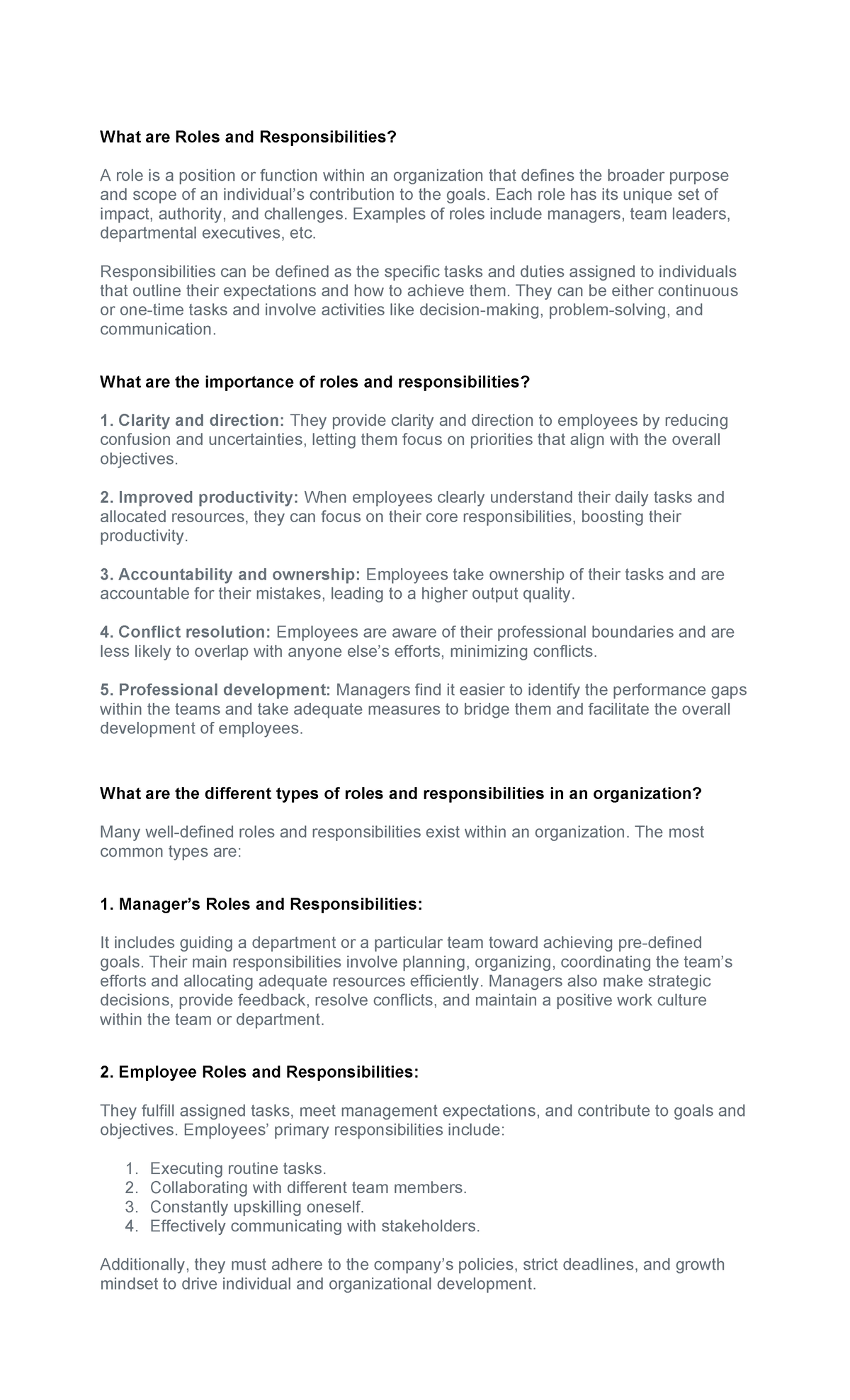 Roles in Organization - What are Roles and Responsibilities? A role is ...