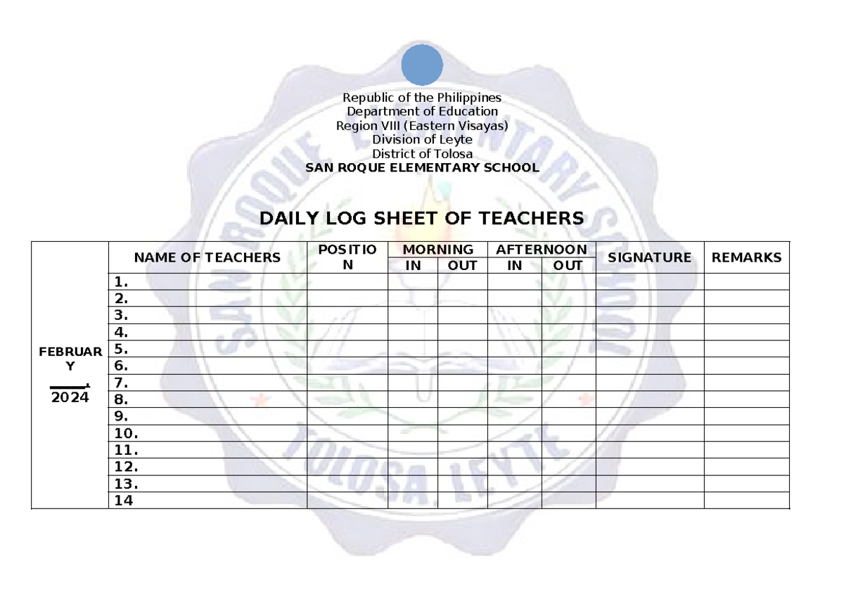 SRES LOG Sheet FOR Teachers - Republic of the Philippines Department of ...