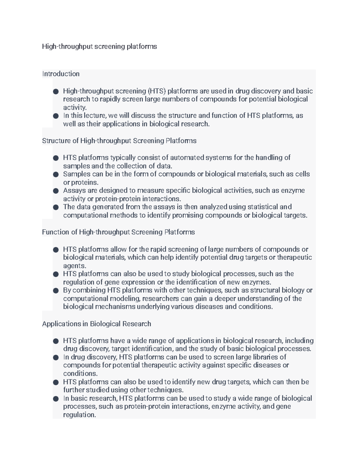 notes on High-throughput screening platforms - High-throughput ...