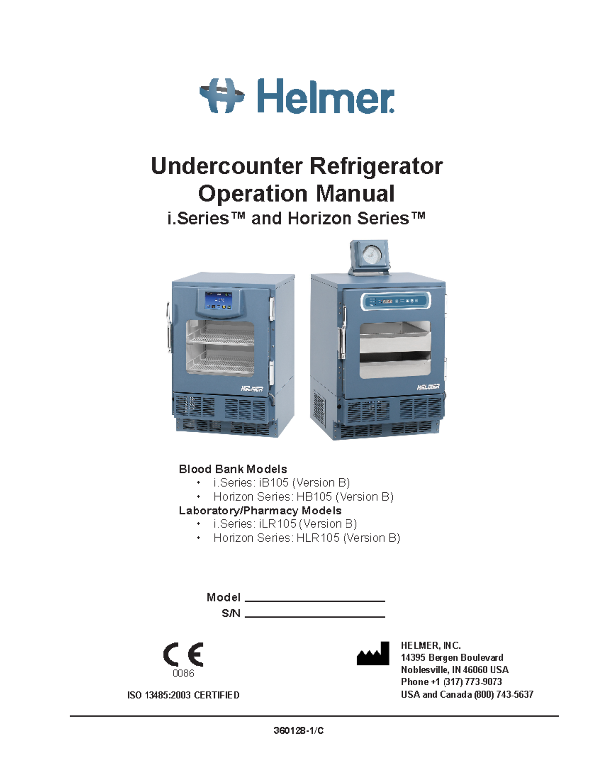 Conservadora DE Sangre - Helmer - IB105 - Usuario - I - Model S/N 0086 ...