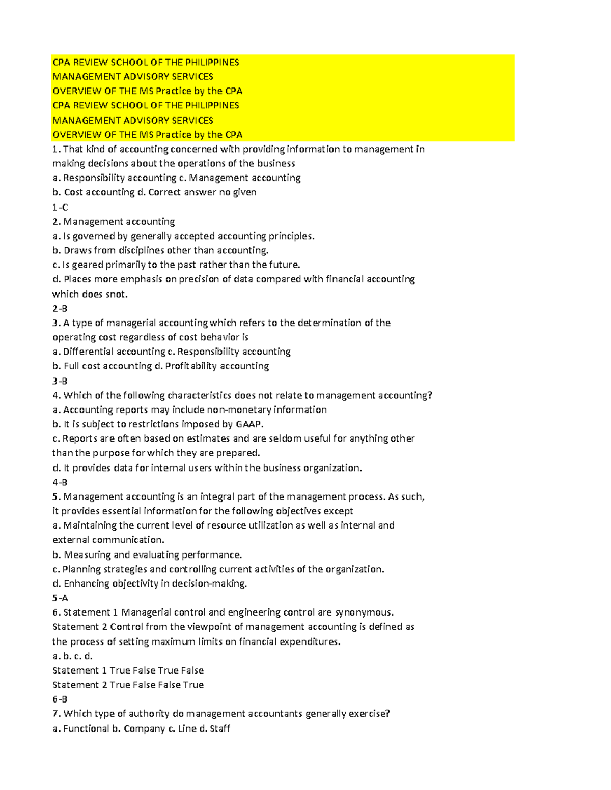 Sample Questions Cpale - CPA REVIEW SCHOOL OF THE PHILIPPINES ...