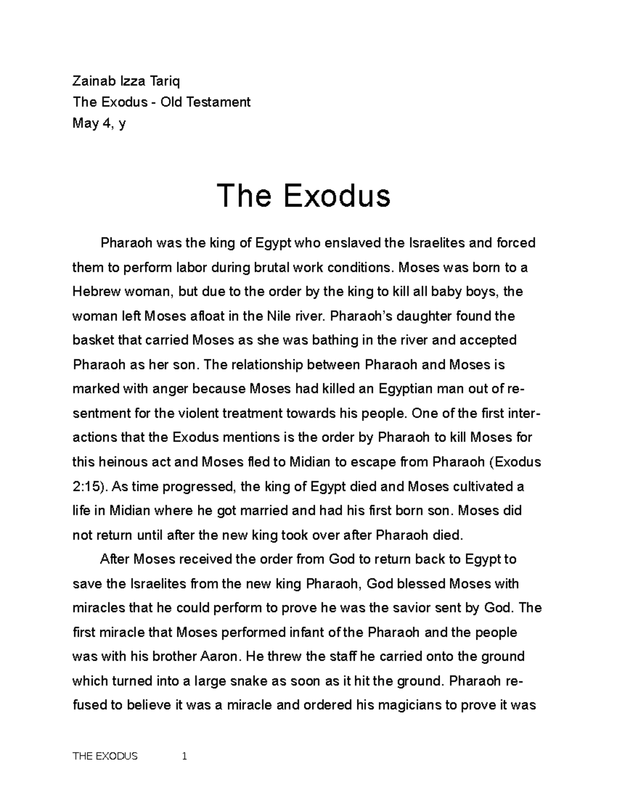The Exodus doc - Essay Assignment - Zainab Izza Tariq The Exodus - Old ...