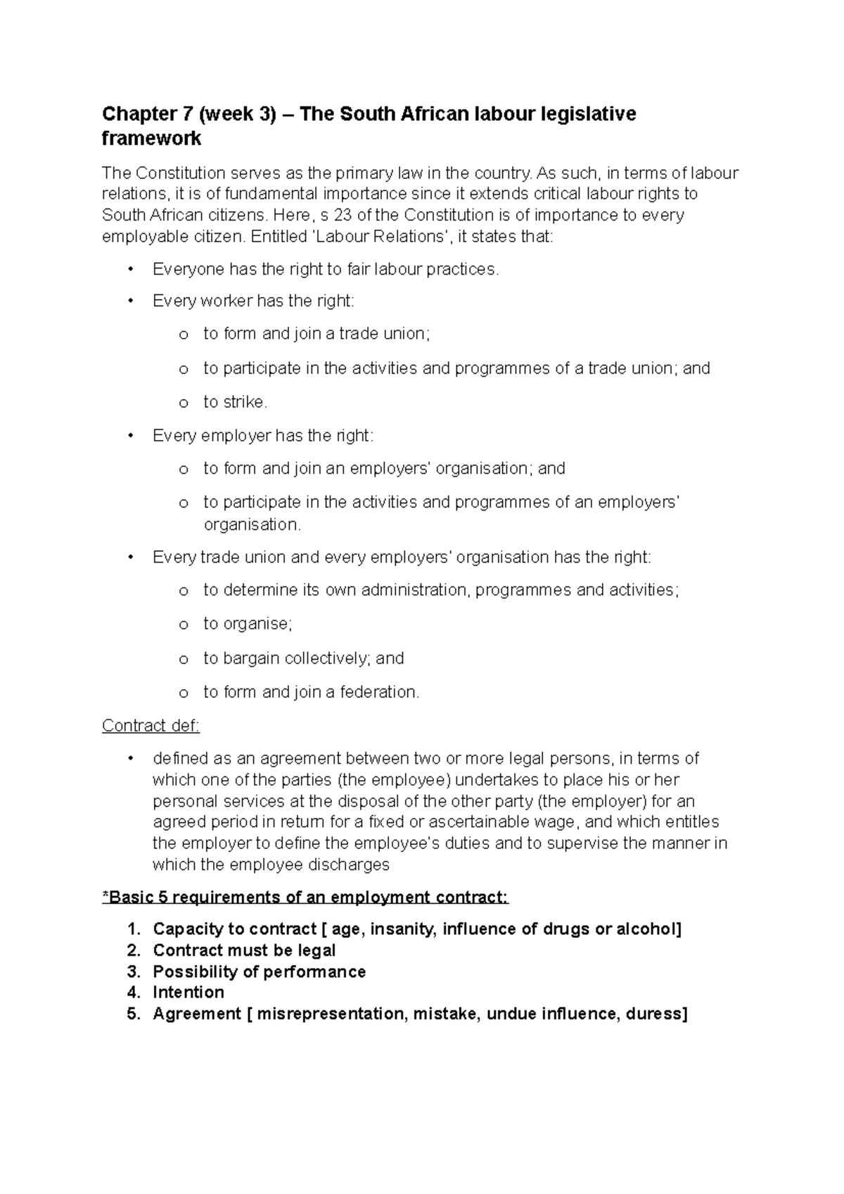 IPS 234 chapter 7 notes - Chapter 7 (week 3) – The South African labour ...