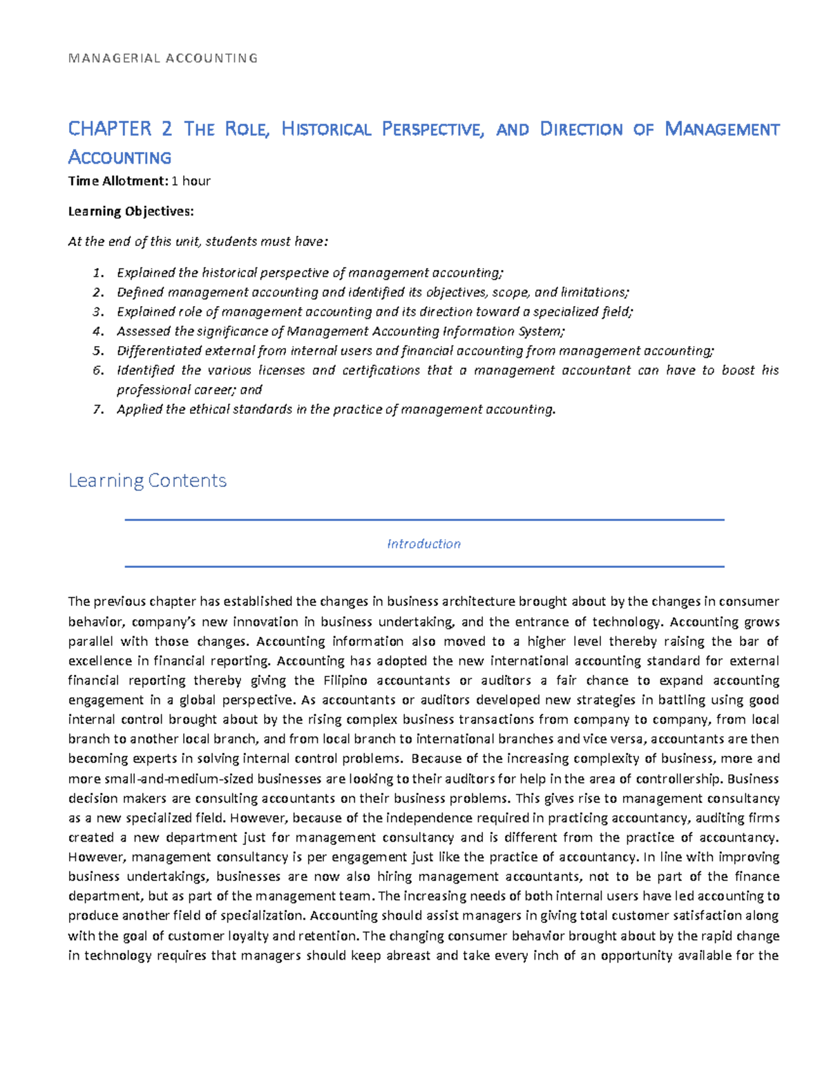 Managerial Accounting Instructional Material Chapter 2 - CHAPTER 2 THE ...