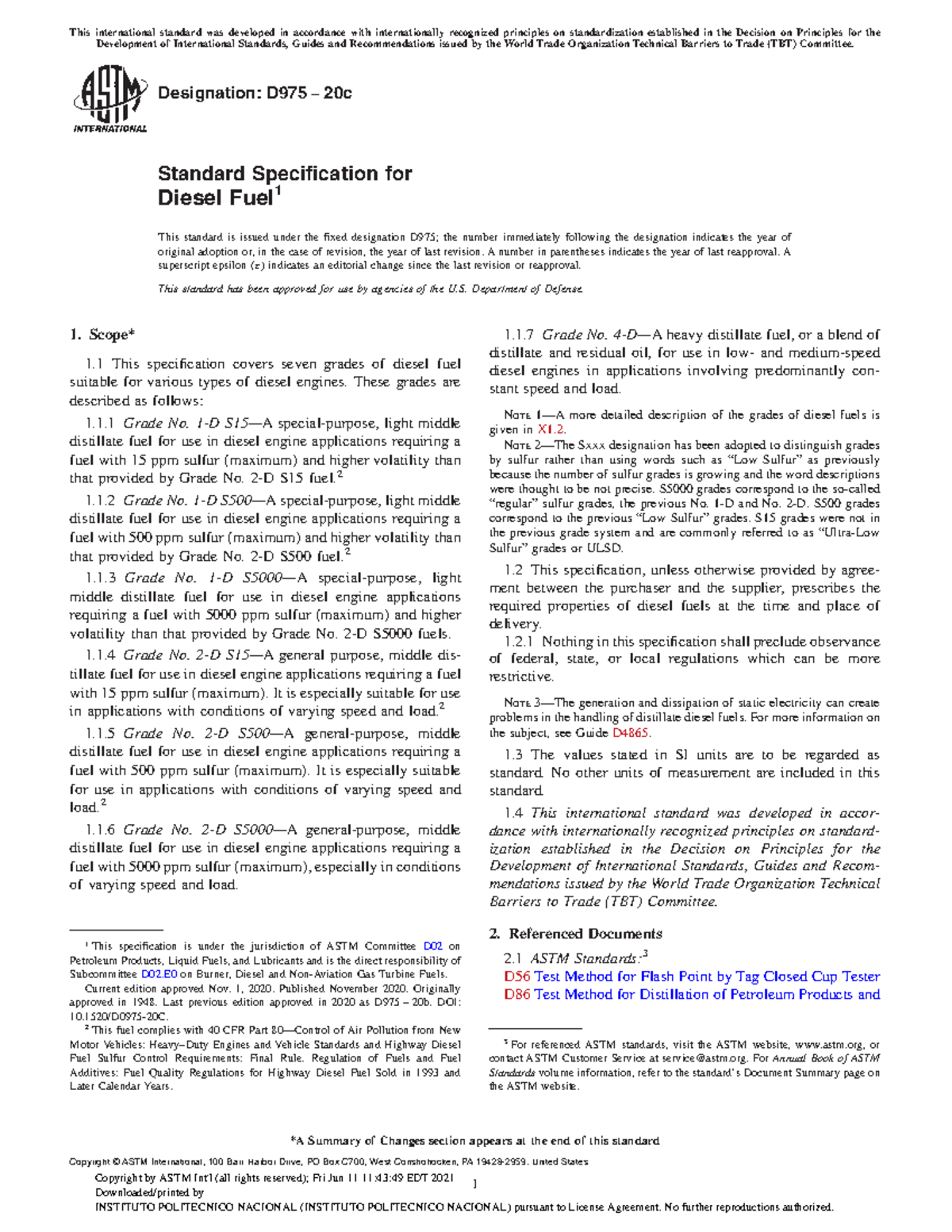 ASTM D975 - ASTM D975 - Designation: D975 − 20c Standard Specification for Diesel Fuel 1 This ...