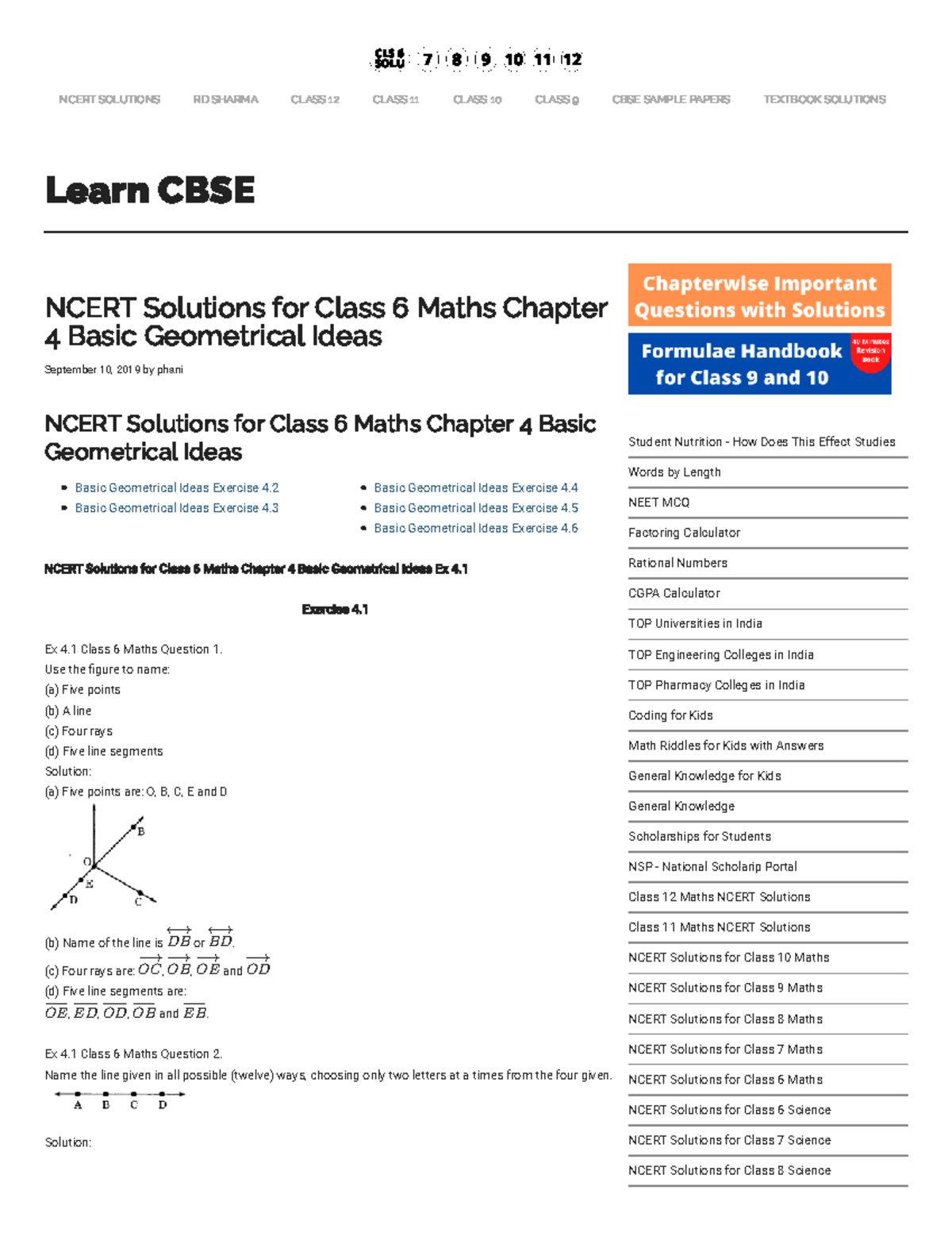 Ncert Solutions for Class 6 Maths Chapter 4.1 Basic Geometrical Ideas ...