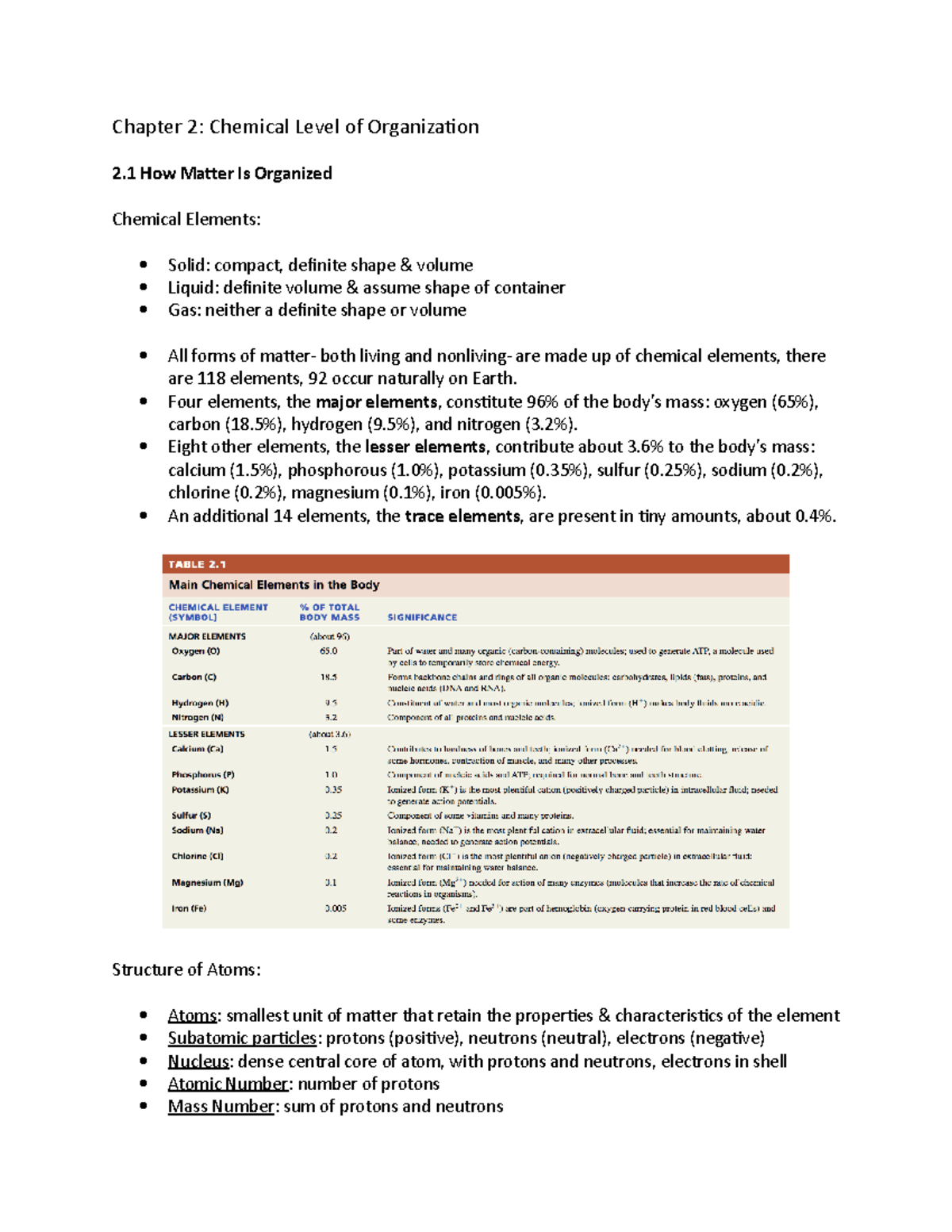 BIOL 235 Chapter 2 Notes - Chapter 2: Chemical Level of Organization 2 ...