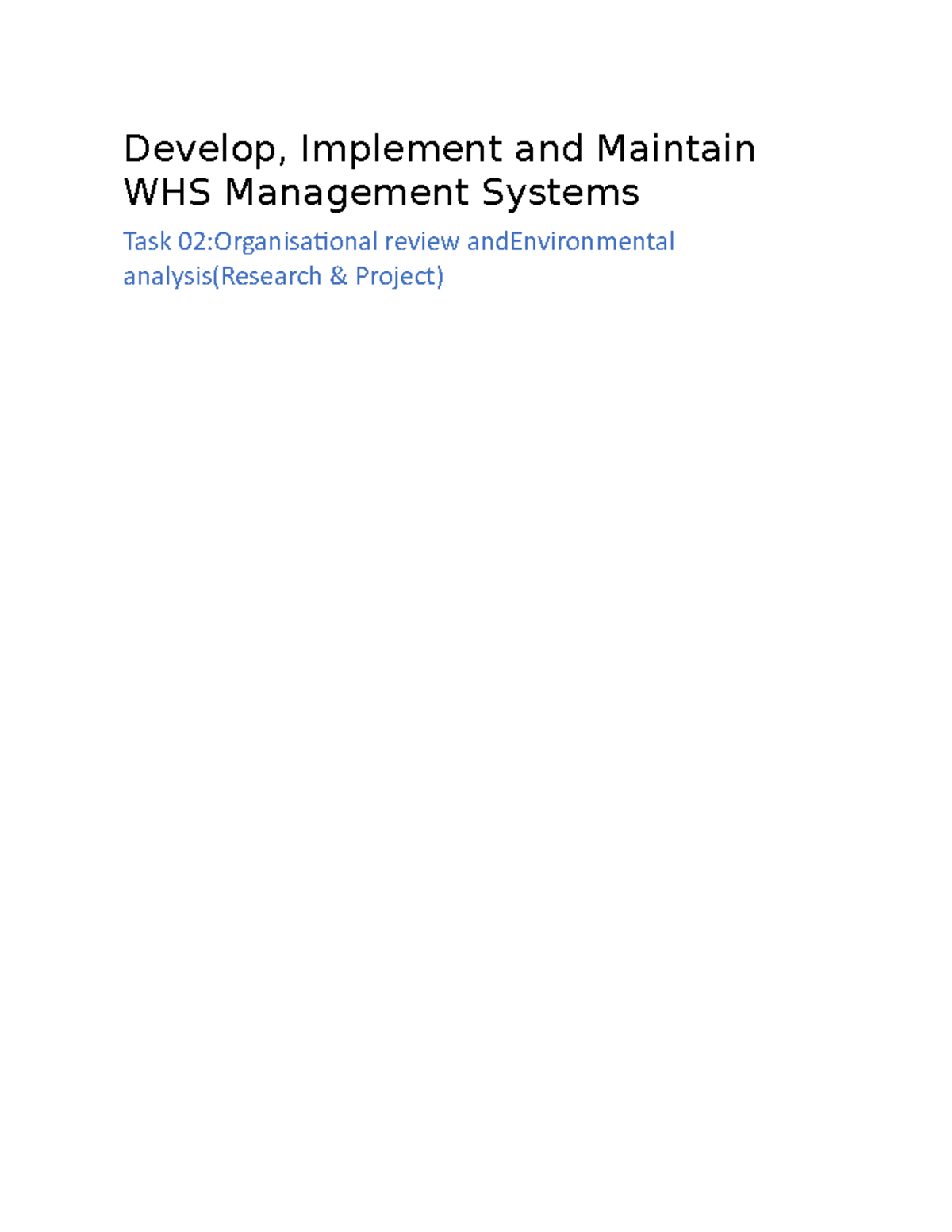 Develop, Implement and Maintain WHS Management Systems - Develop, Implement and Maintain WHS ...